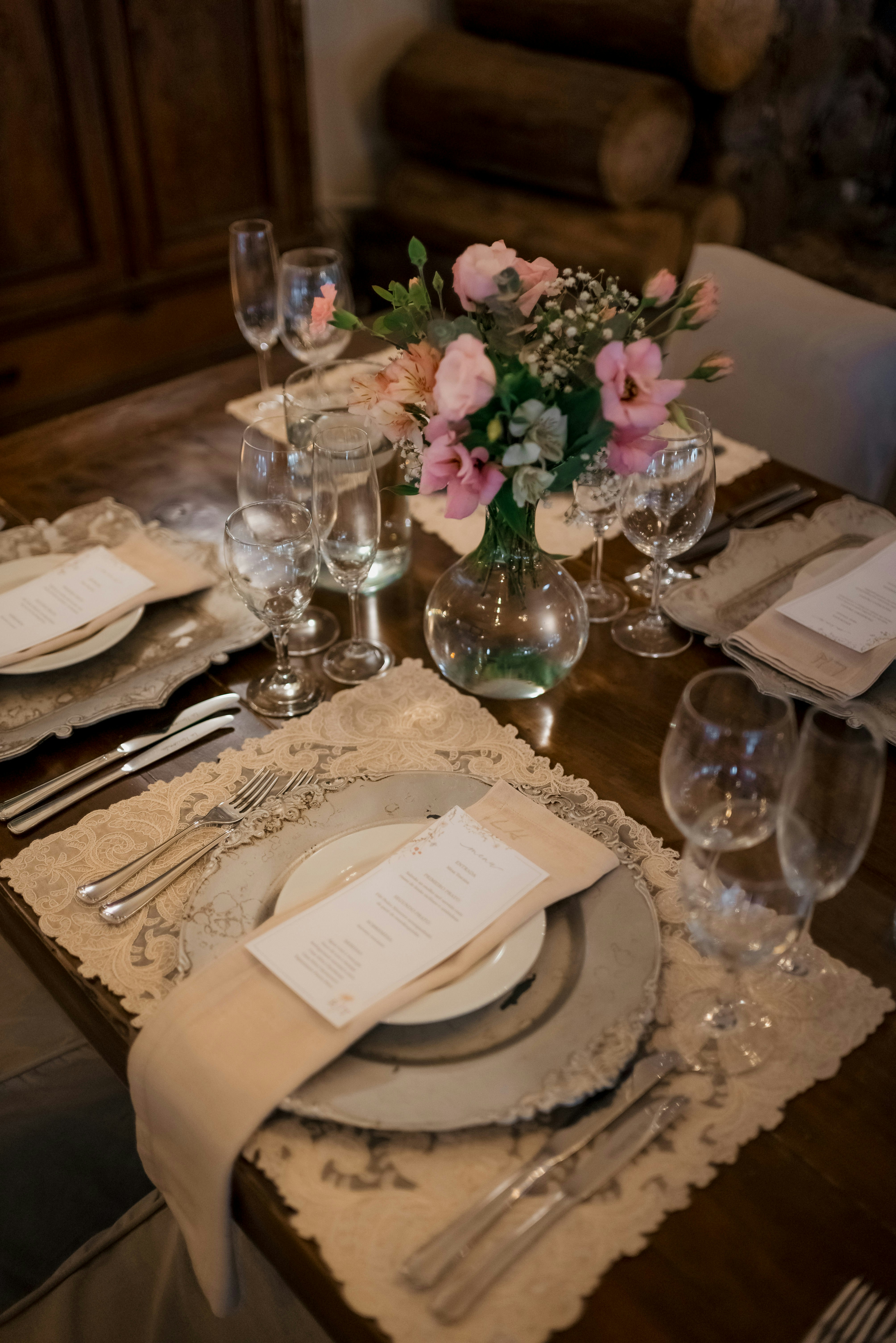 Elegantly Set Table with Floral Centerpiece