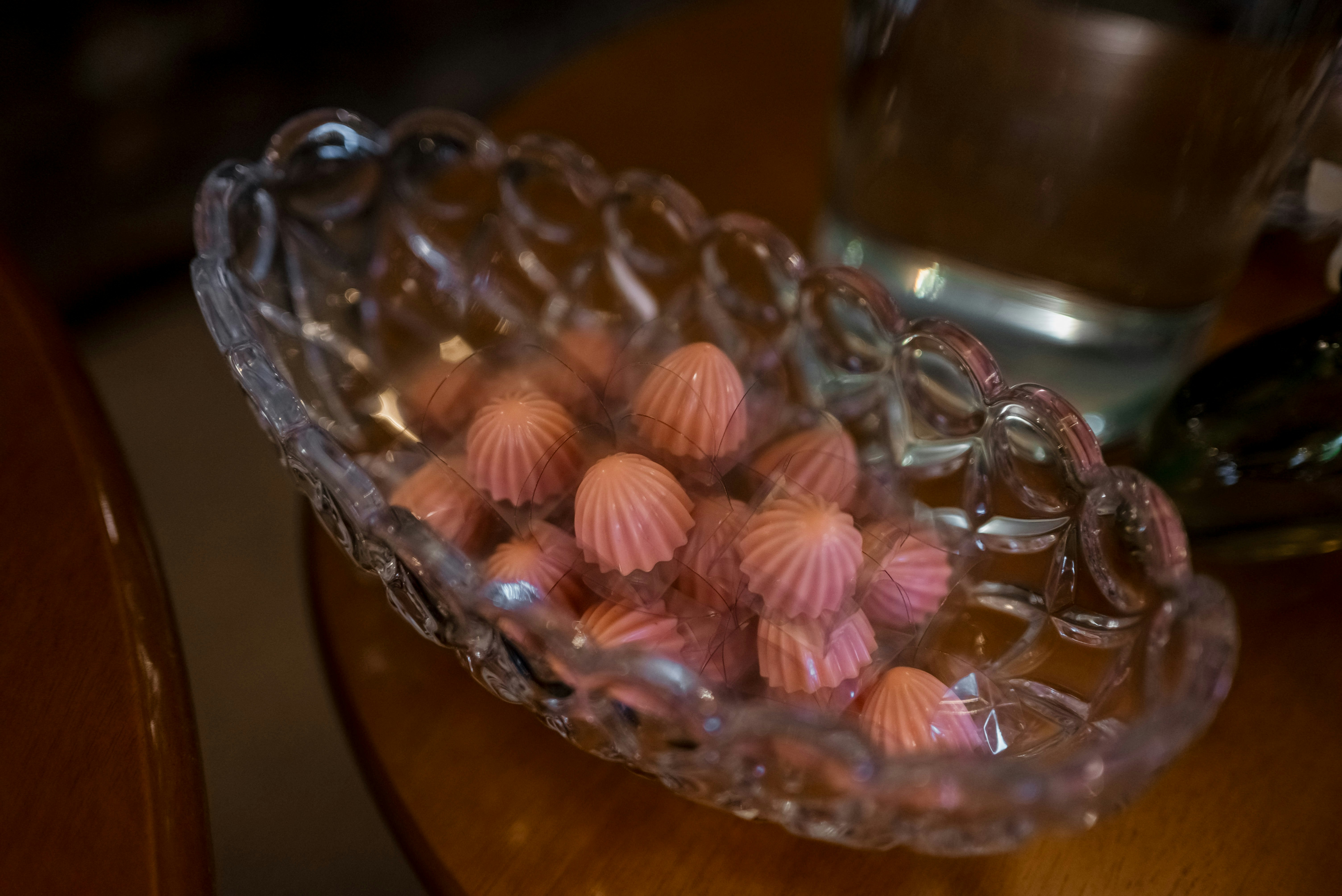 Crystal Bowl of Shell-Tinted Confectionery