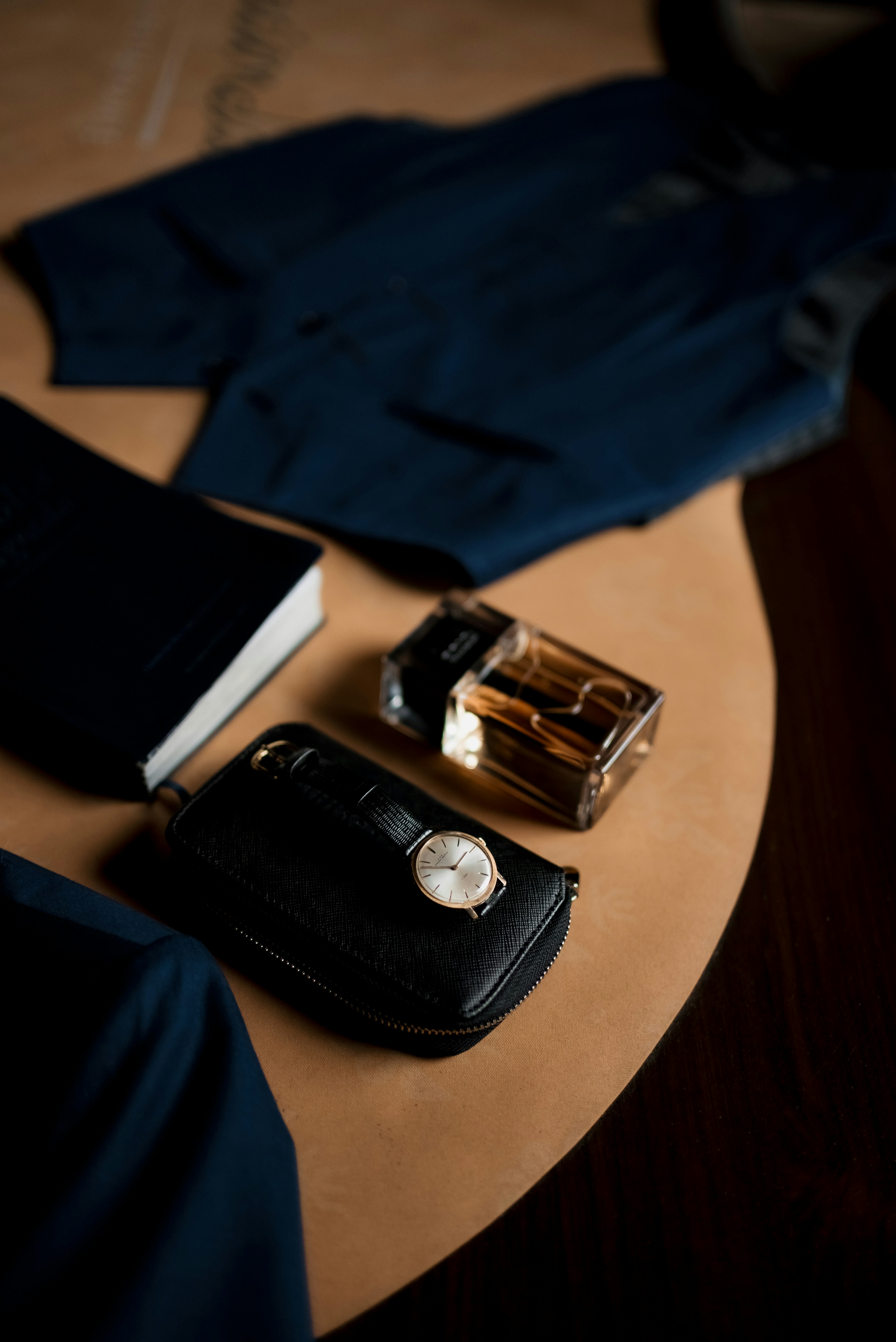 Pocket Timekeeper on Leather: A Quiet Table Top Moment
