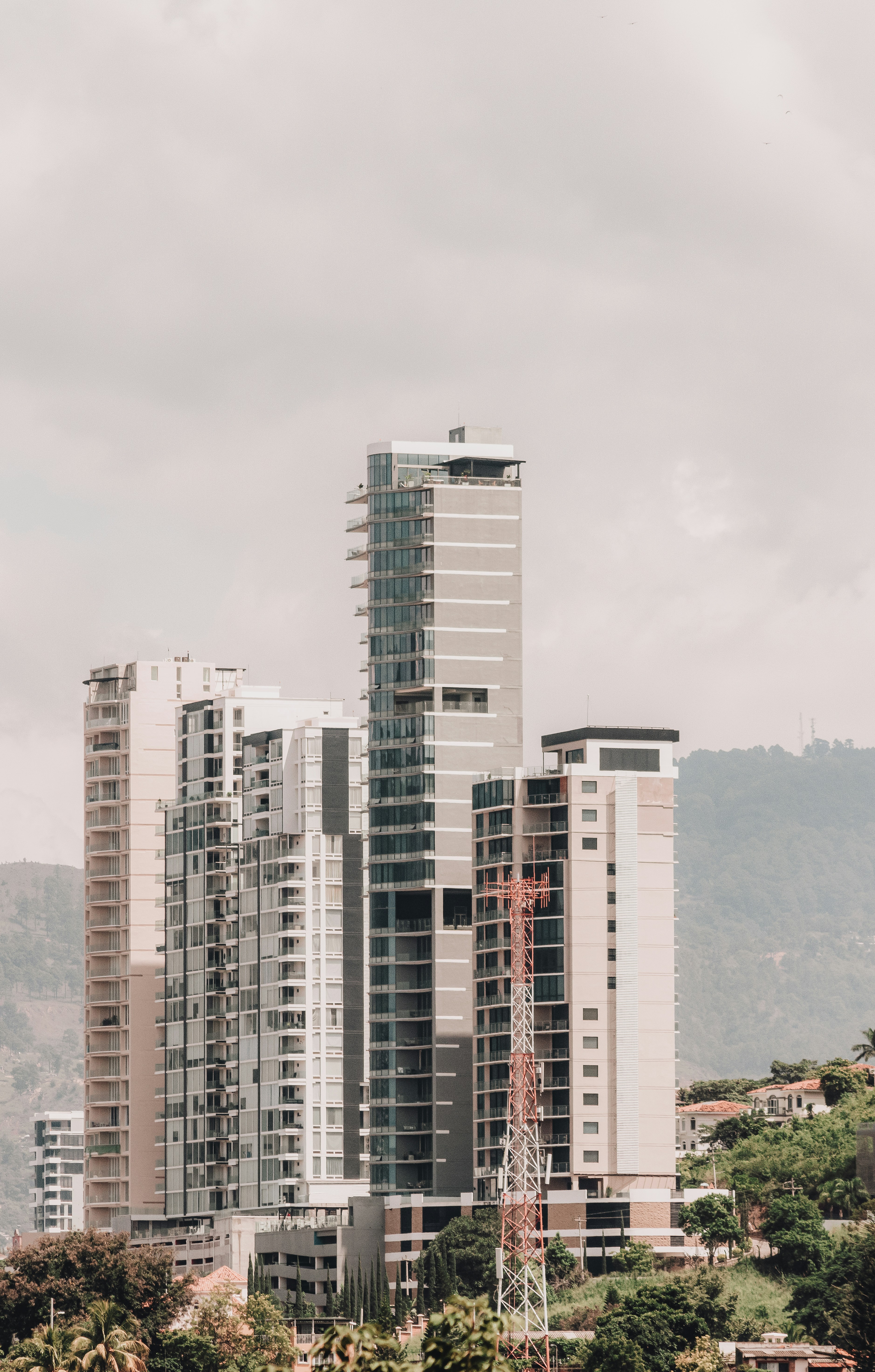 Vertical Cityscape: A Towering Ensemble Rising from the Hills