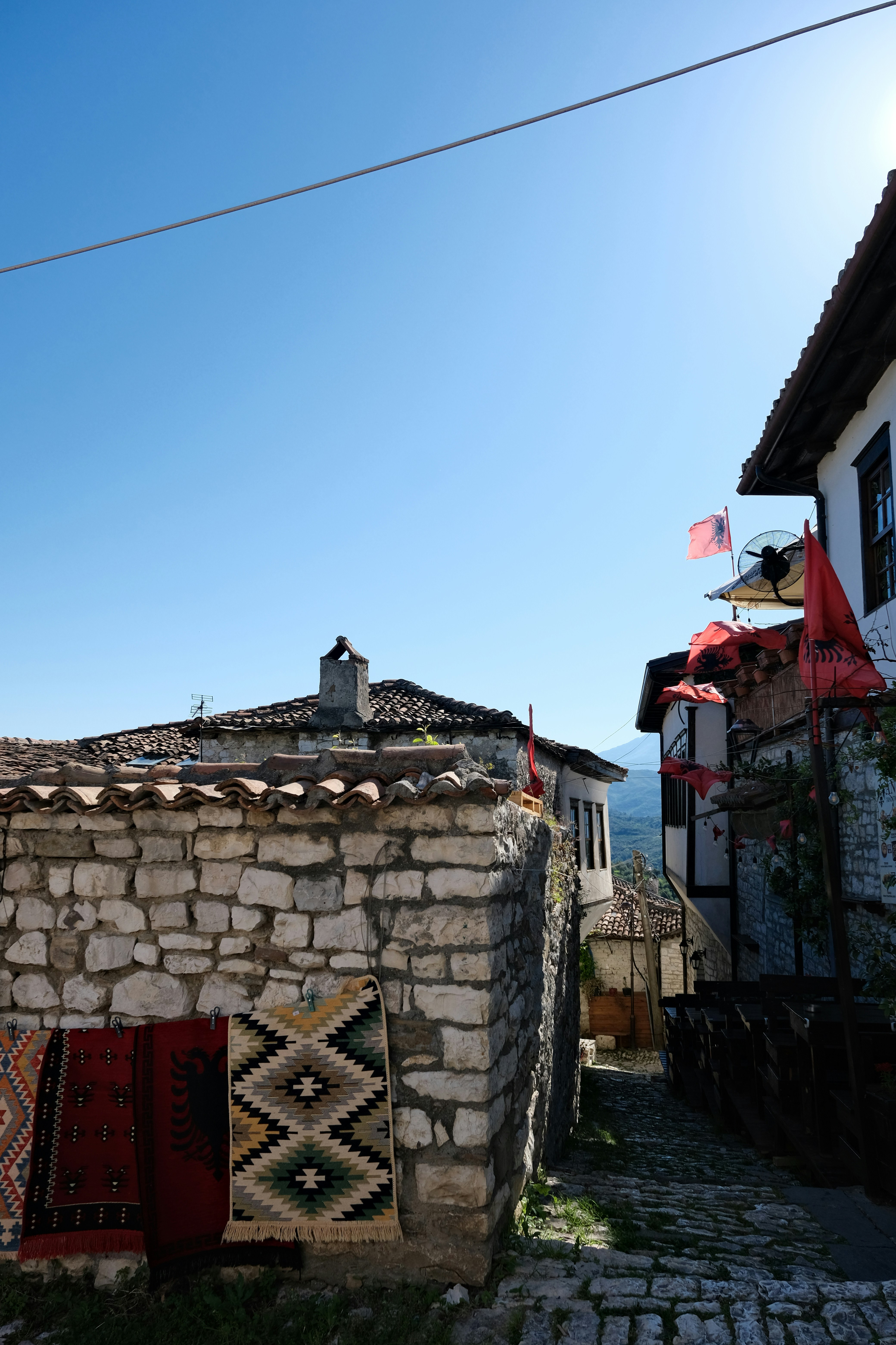 Carpets for sale in the old town of Berat, Albania. 2026