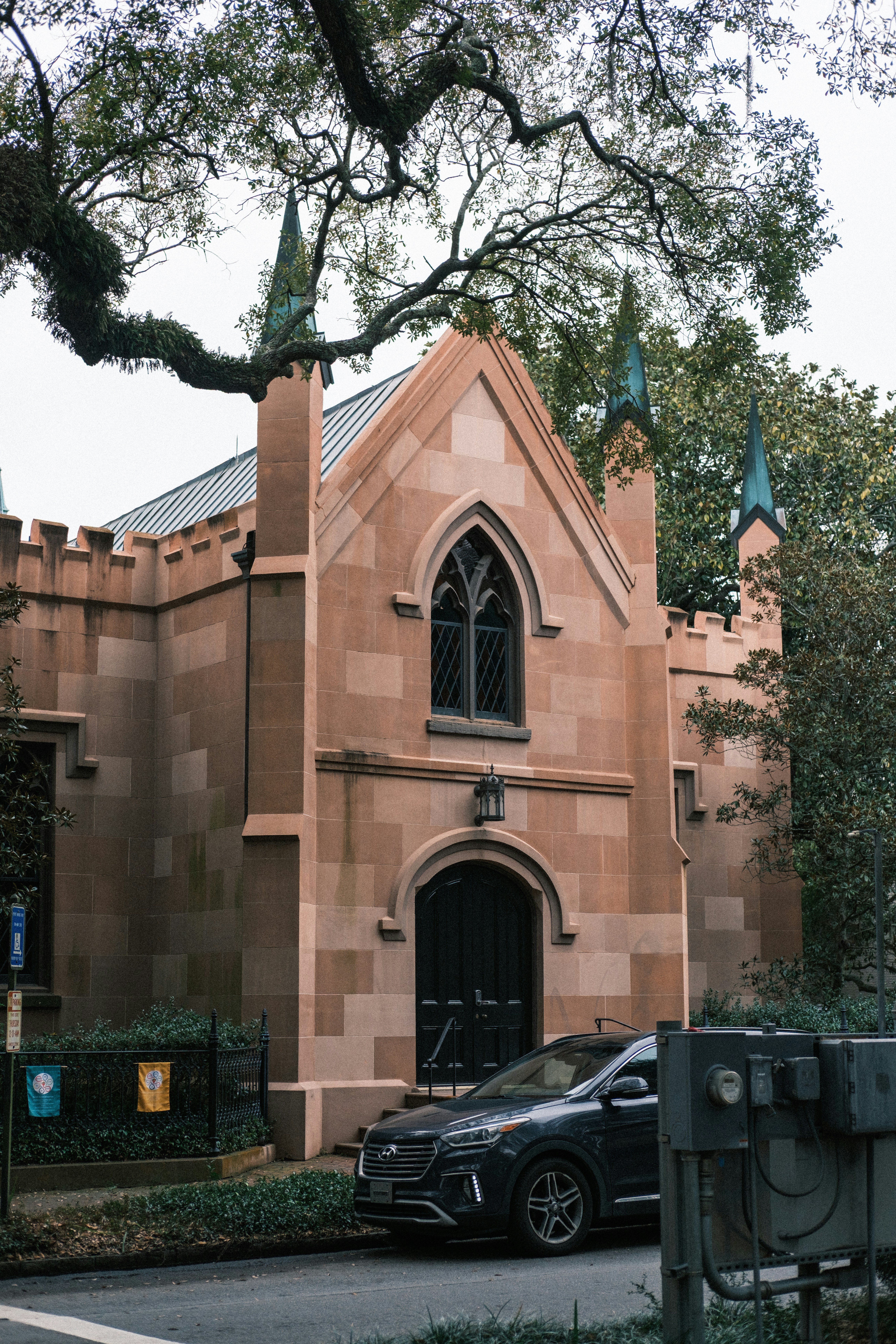 Gothic Facade Echoed by Car in the Street