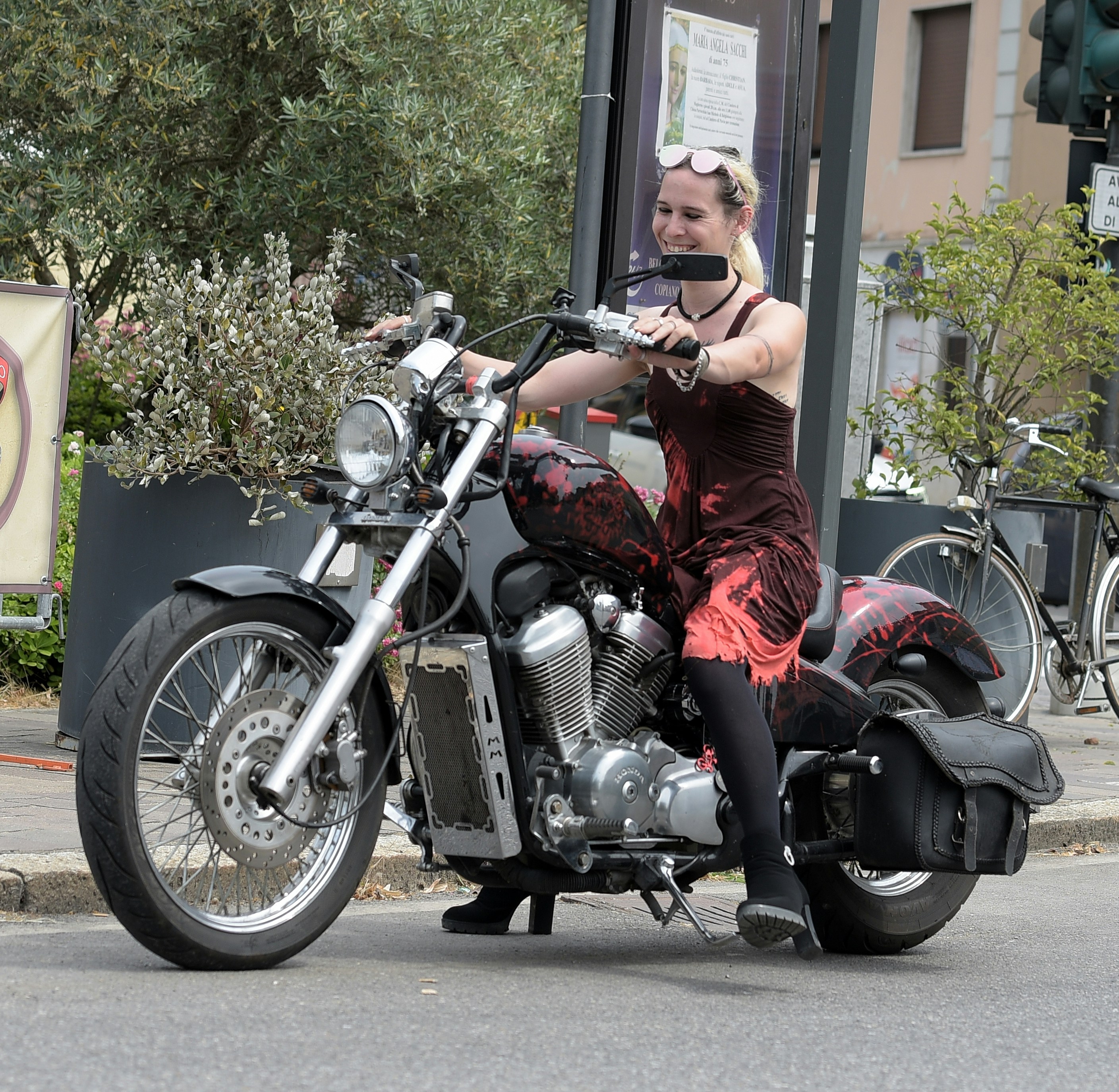 Rocker in the Street: A Velvet Dress and a Chrome Dream on the City Bike