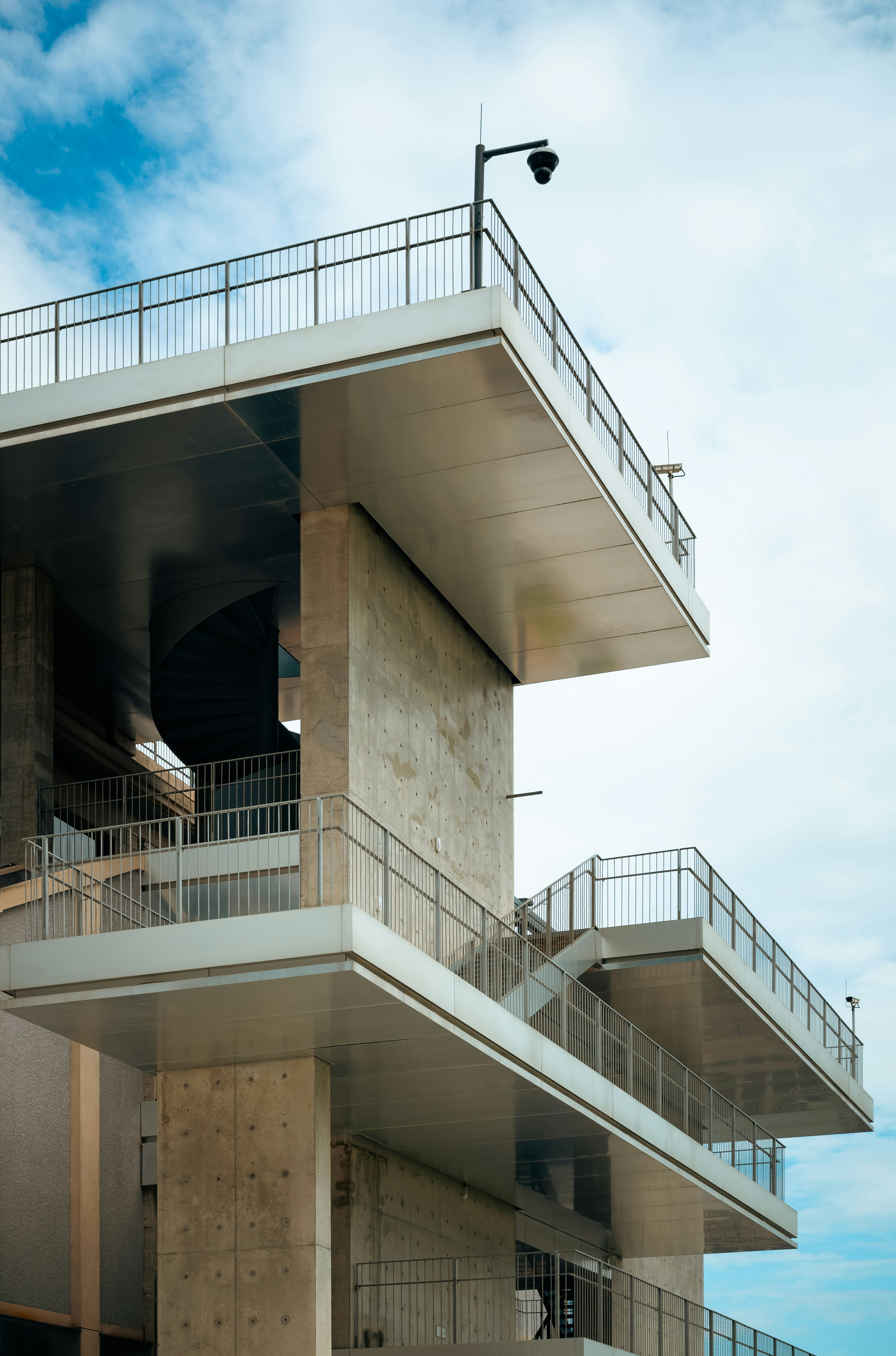 Concrete terraces ascend like a stairway to the sky