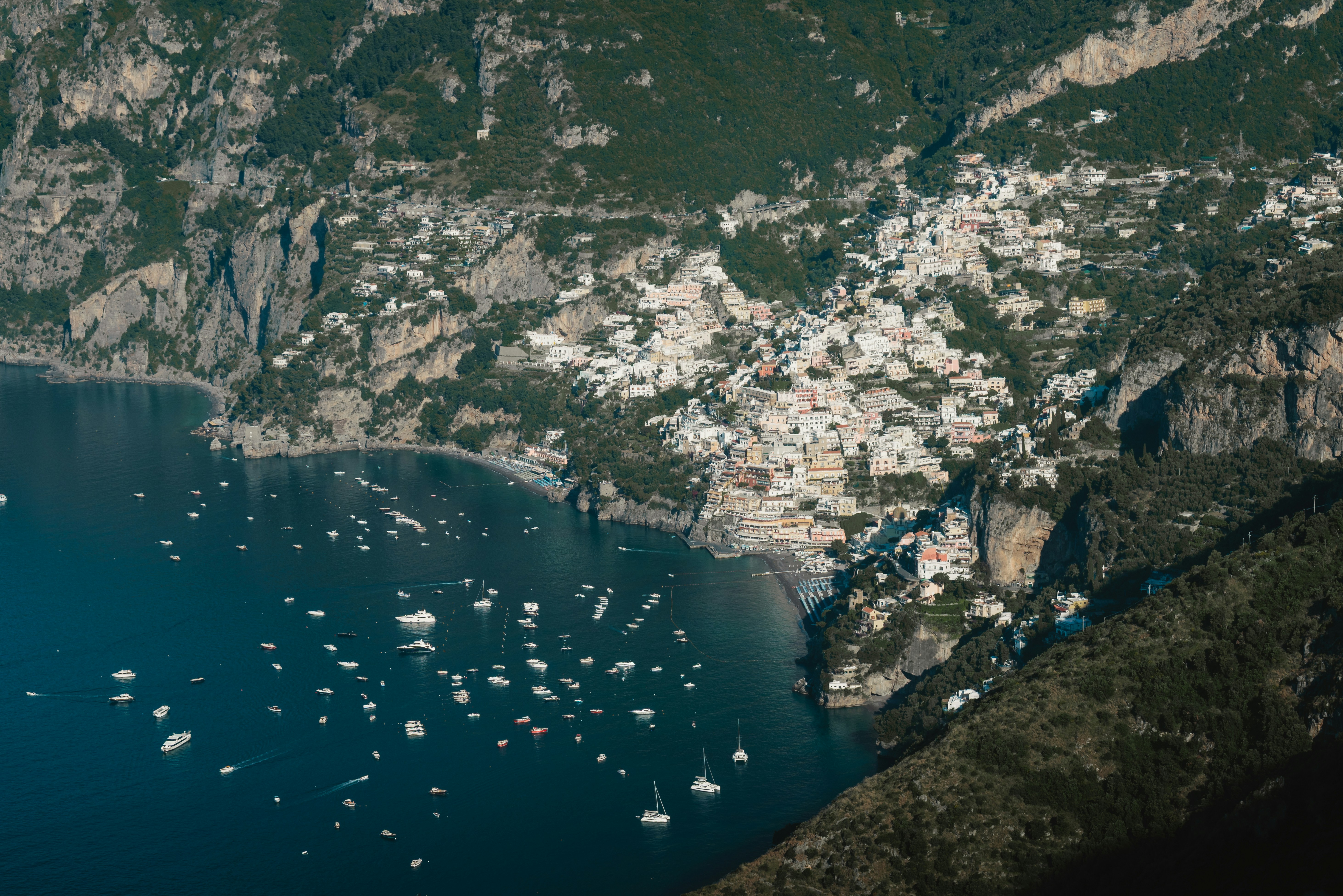 Cruising the Amalfi-like Cove: Boats Ponded in Quiet Blue