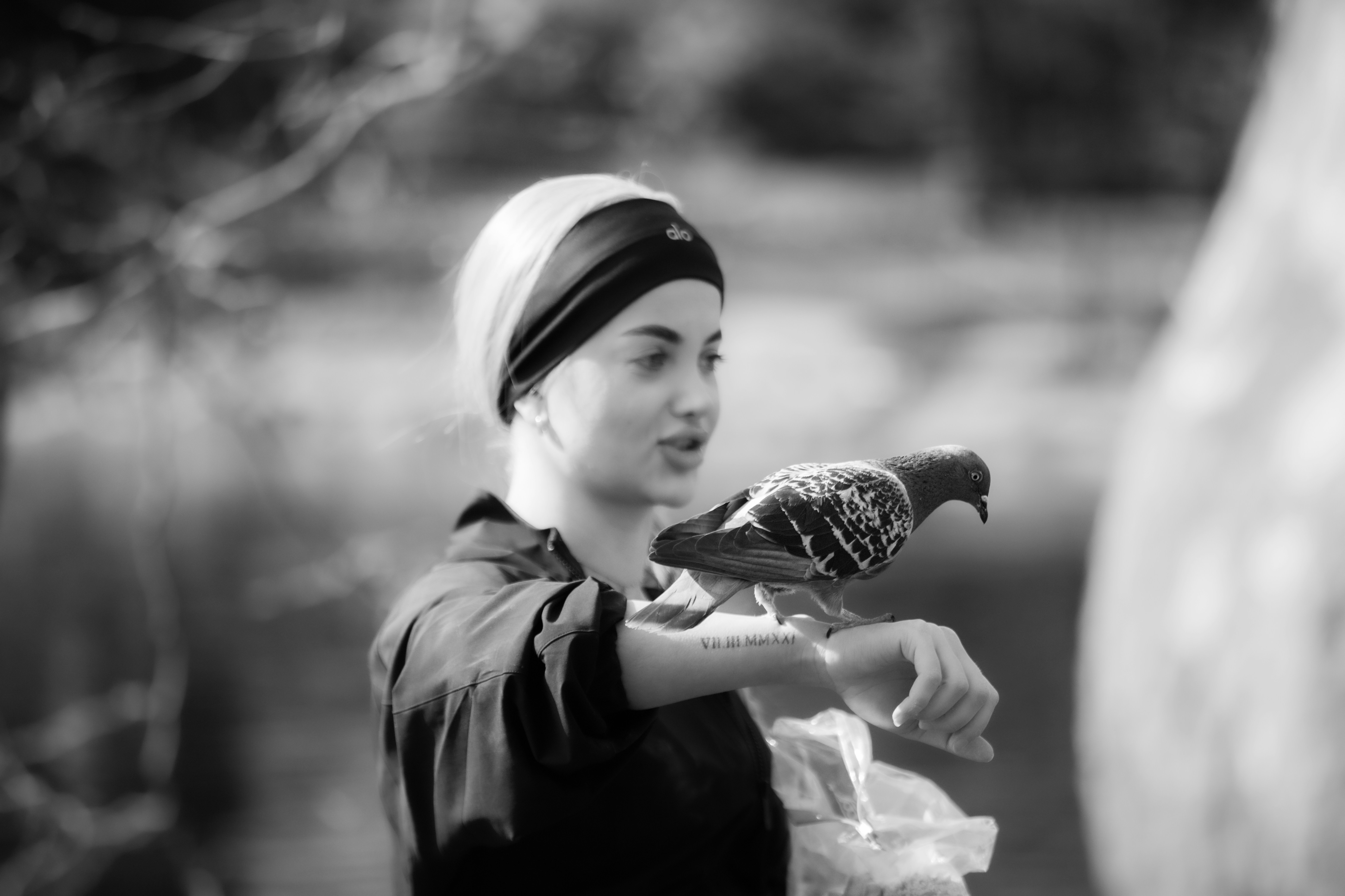 Feathered Pause: A Girl and a Pigeon on a Quiet Day