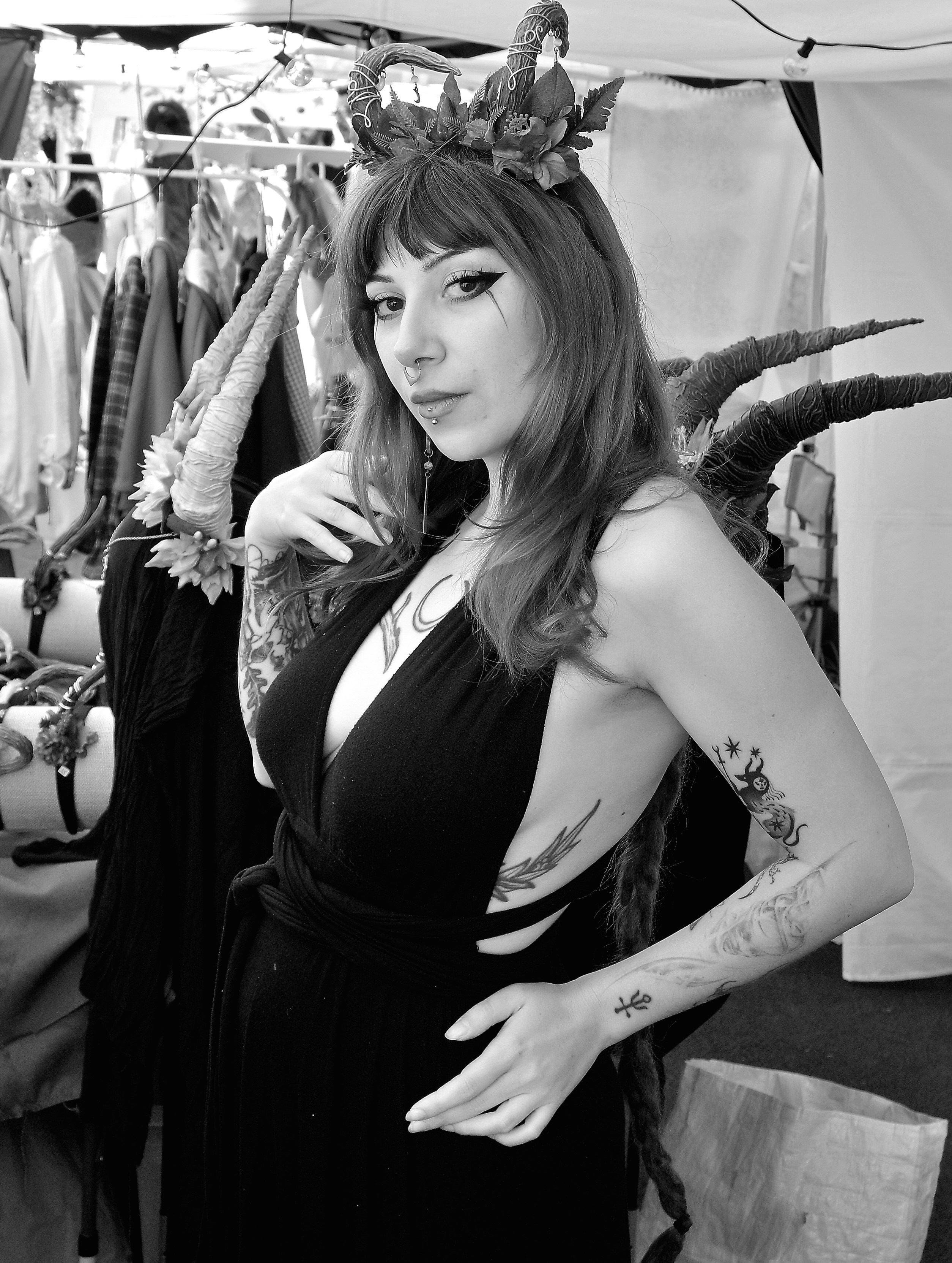 Moonlit Corset: A Tattooed Muse in a Velvet Dress