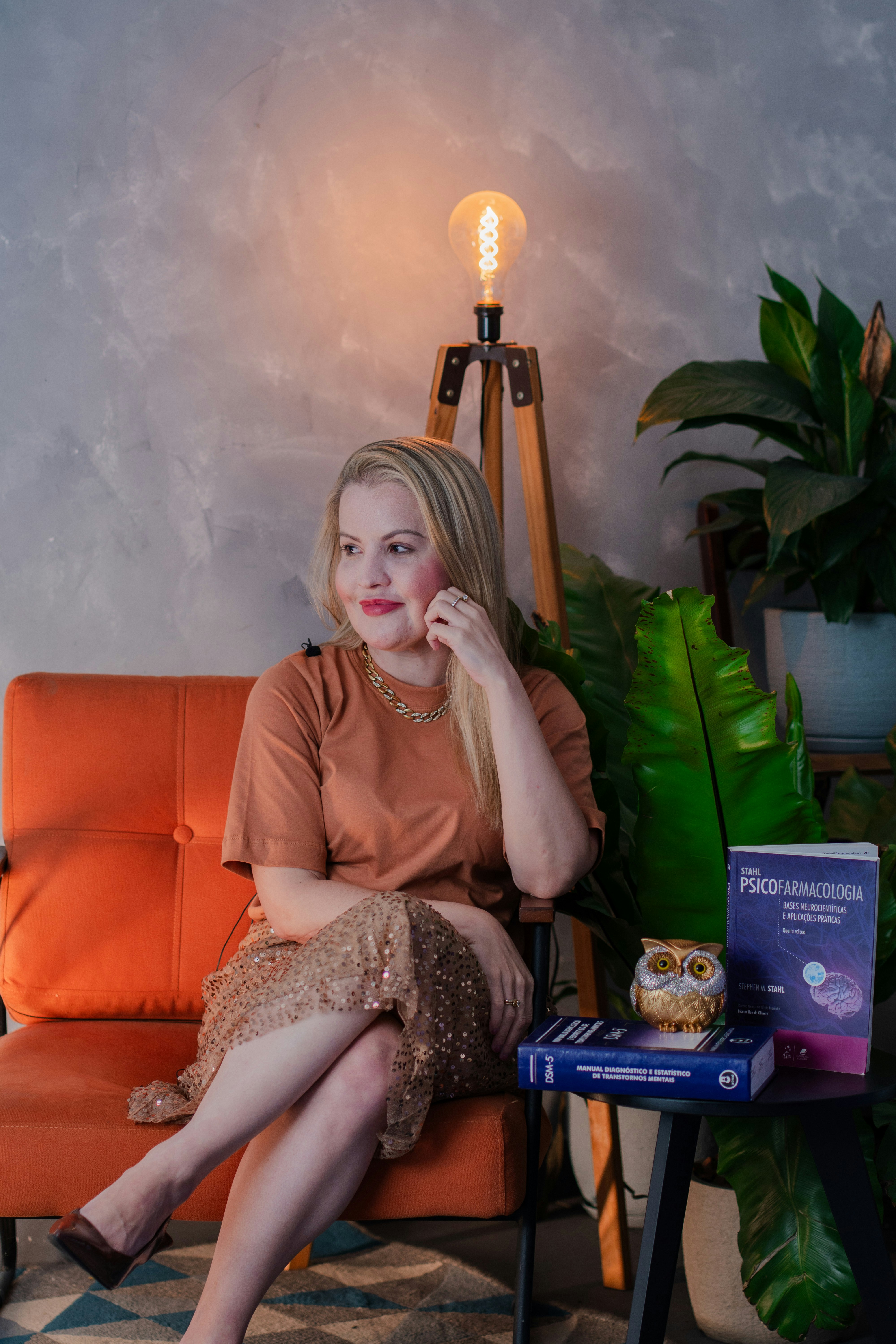 Warm Contemplation on a Neon-Soaked Couch