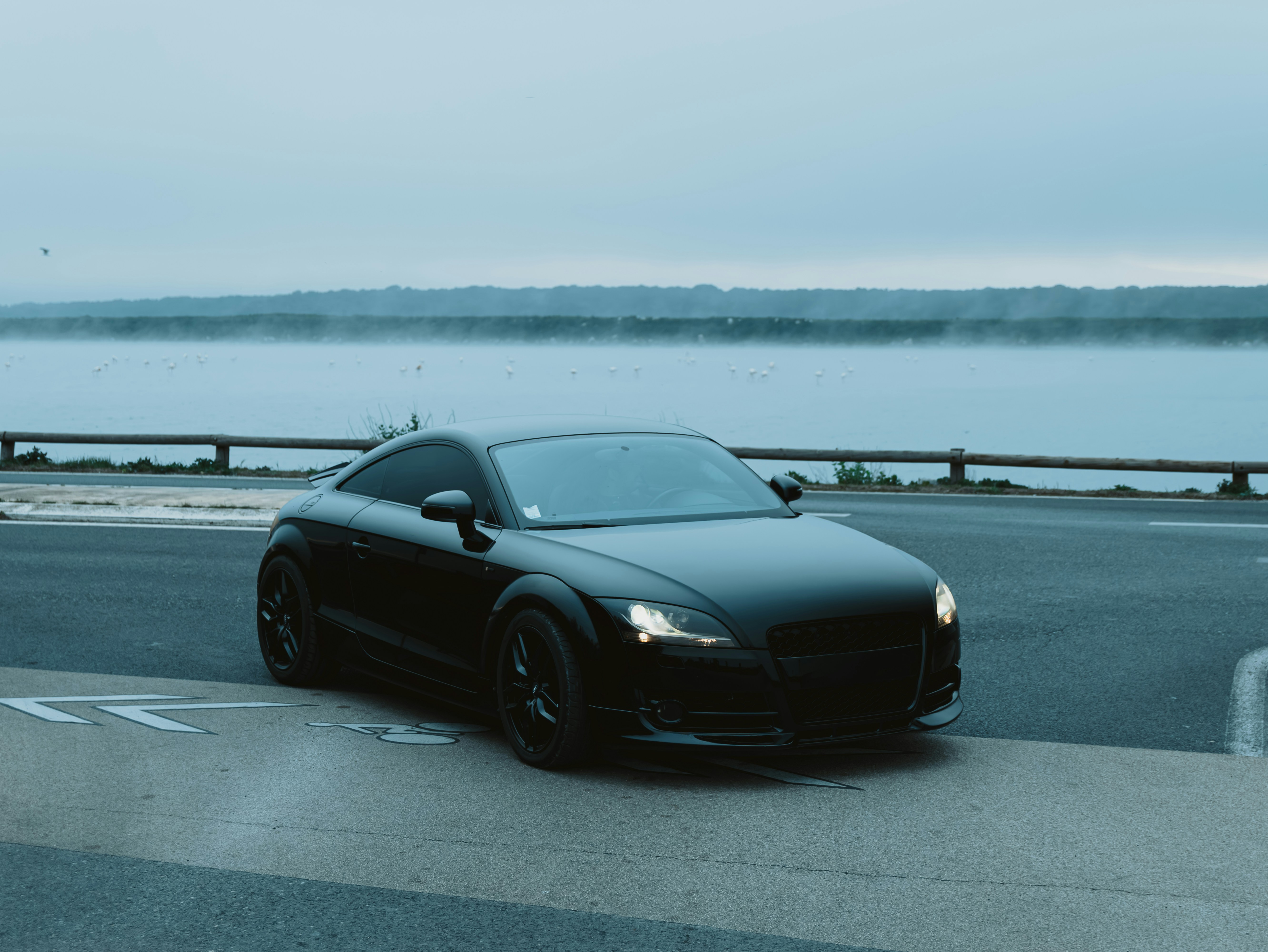 Midnight Racer on a Quiet Seafront Boulevard
