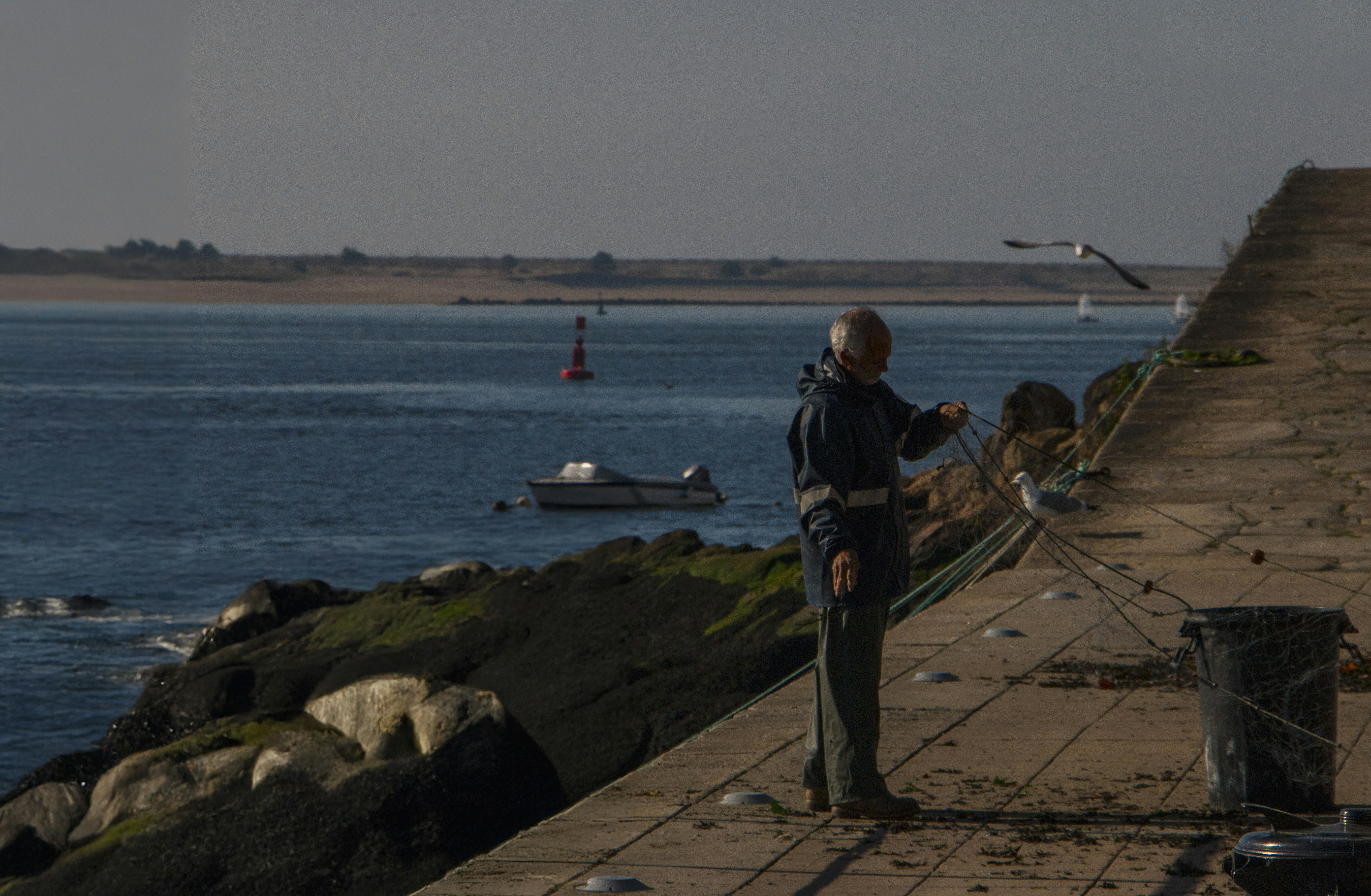 Line of Sight Along the Jetty: Fisherman and Seabreeze