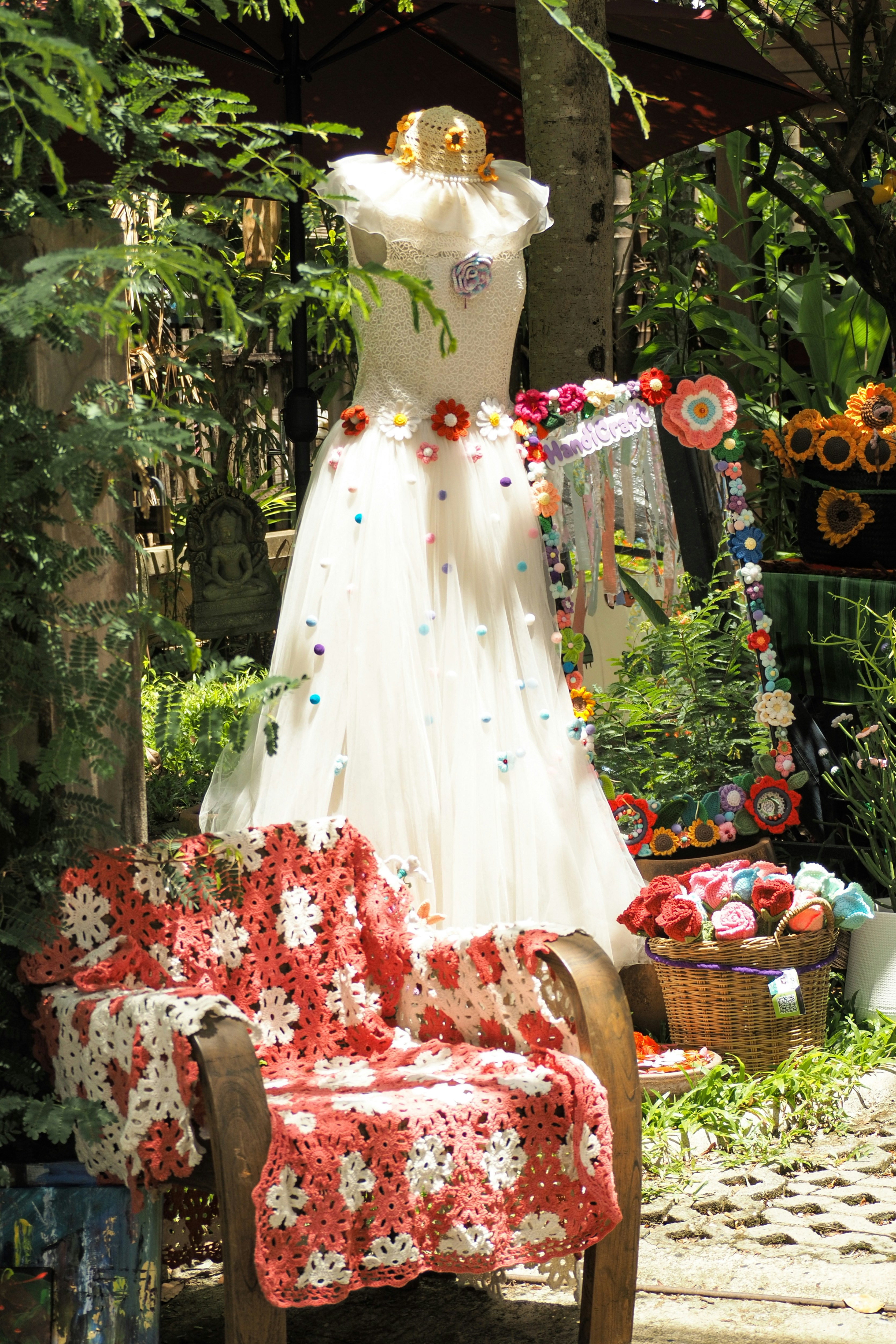 Wedding Dress Portrait in a Garden Display