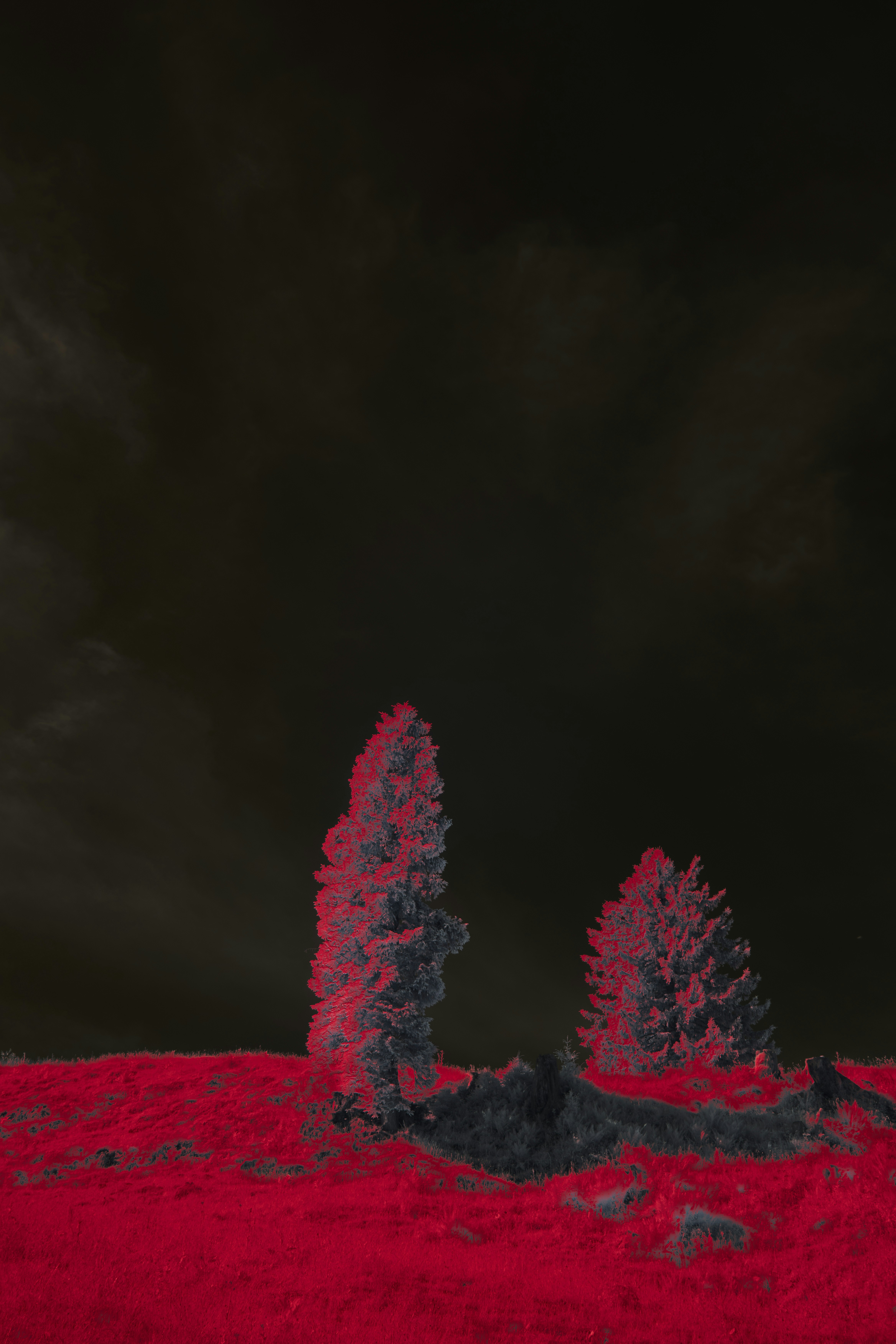 Red Nebula Over a Dark Ridge