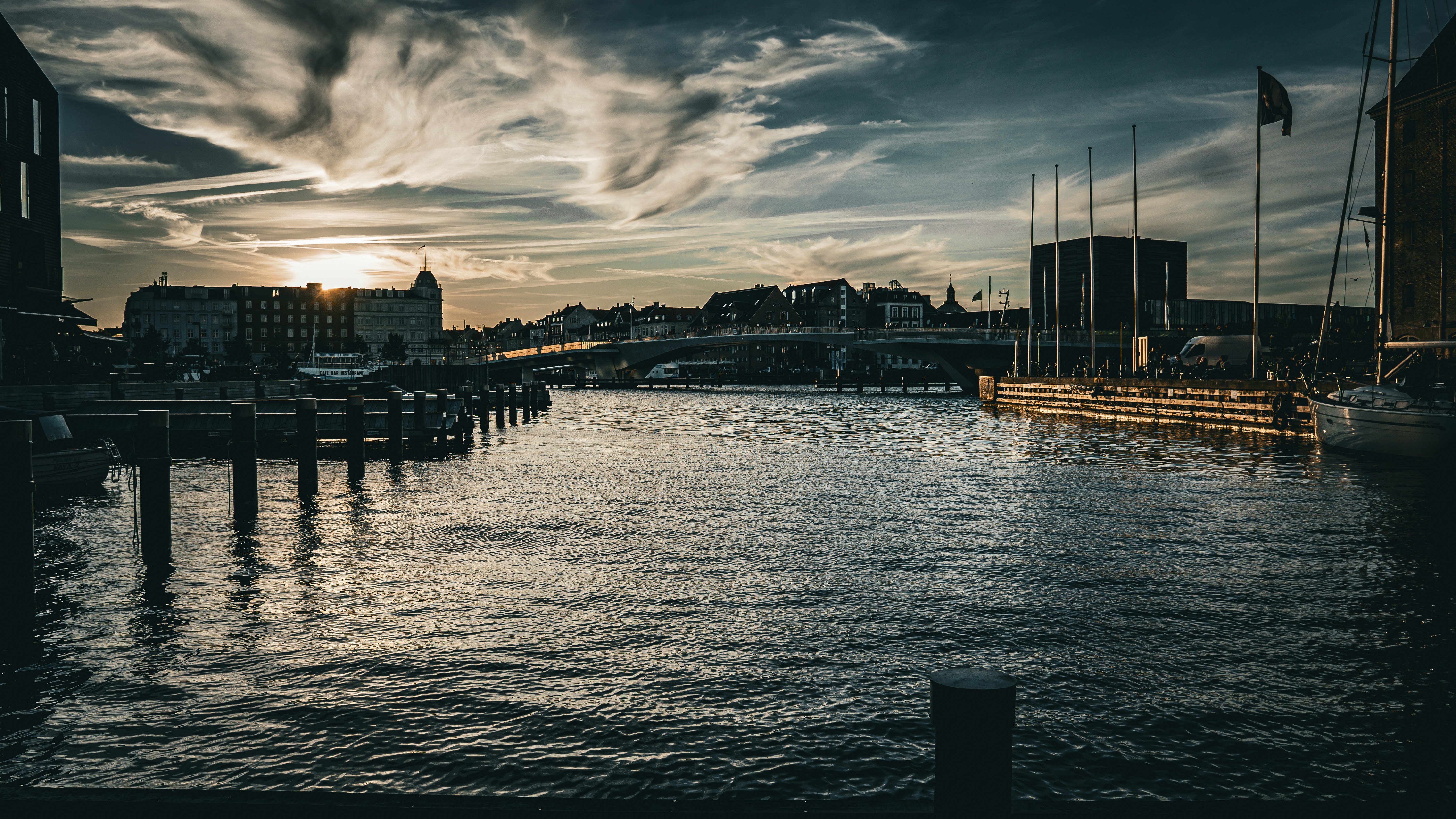 Dusk Over the River Dock: A Quiet Scandinavian Harbor