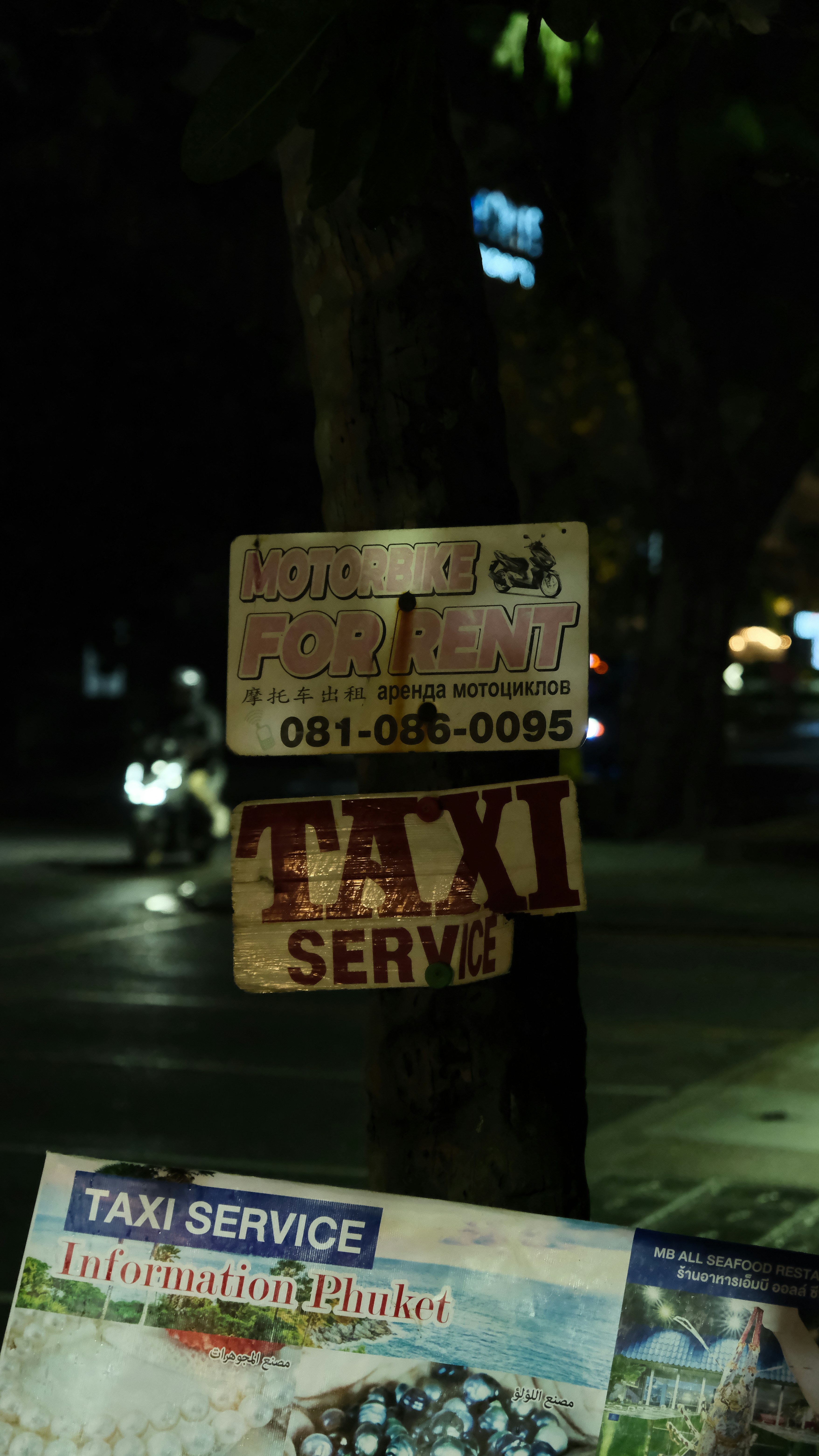 Night Street Signage: A Tangle of Taxi and Motorbike Ads