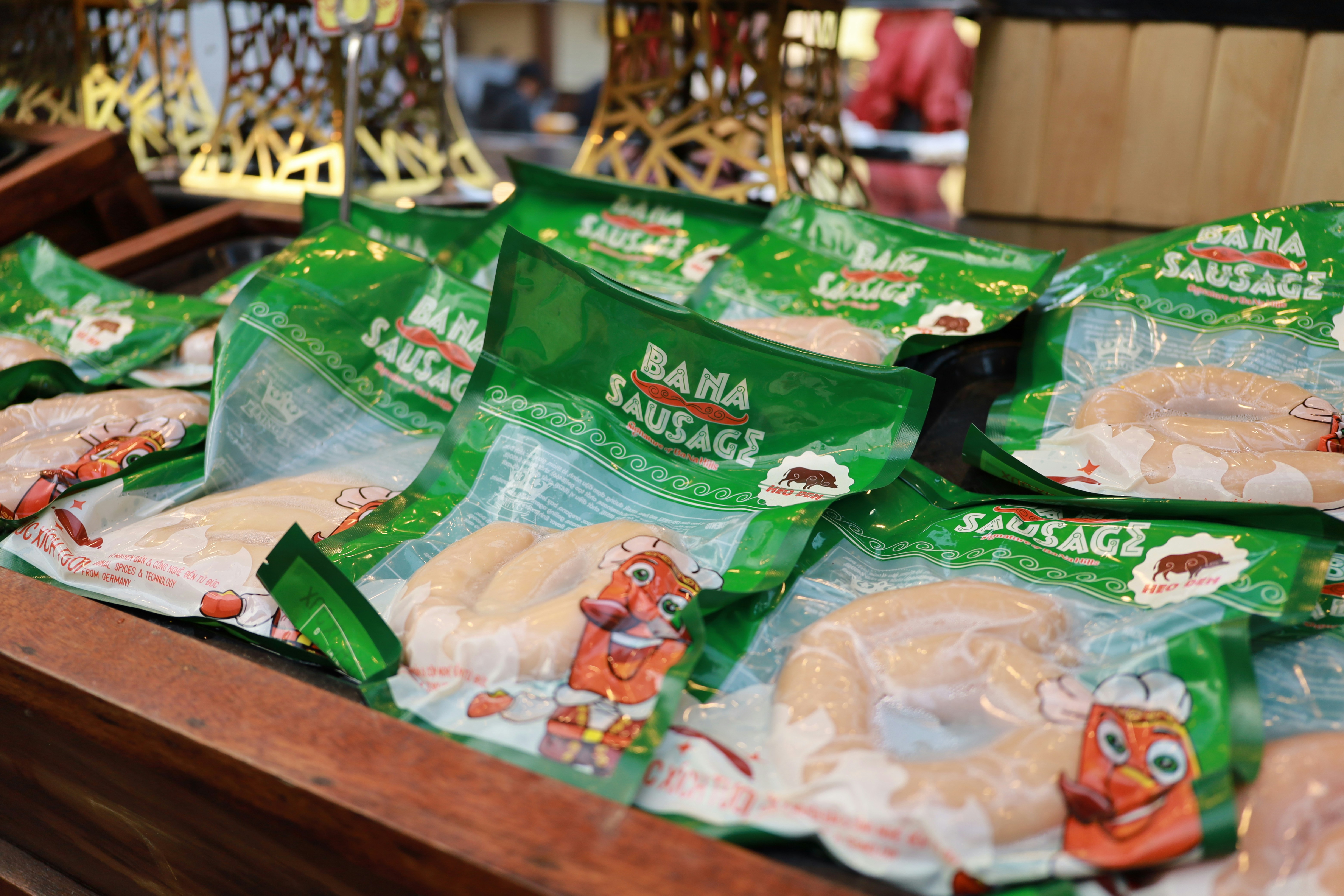 Colorful Snack Stand: Packets of Sausage Face Forward