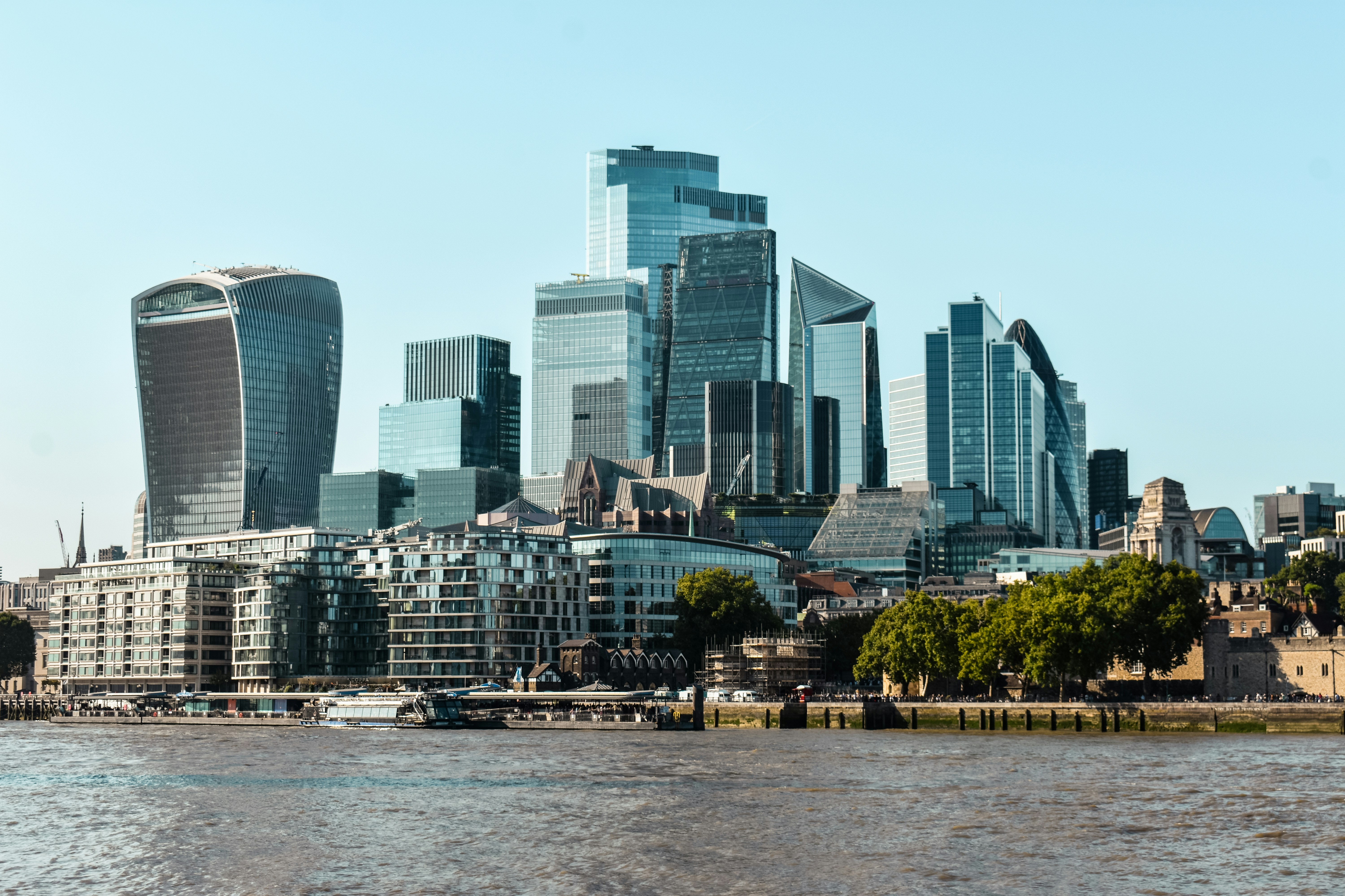 London Canary Wharf Across the Thames at Dusk Light