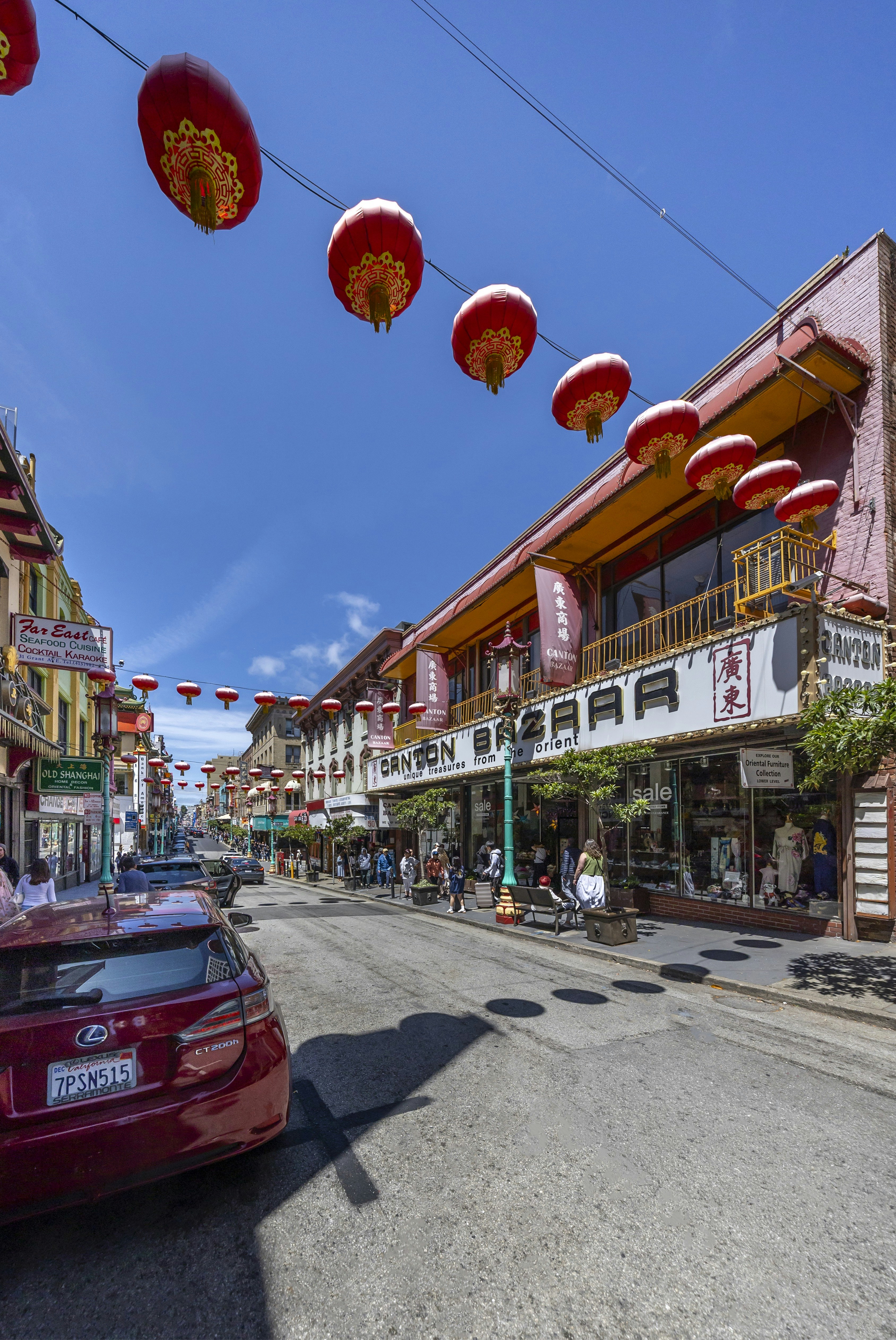 Lanterns Over a Bustling Chinatown Street