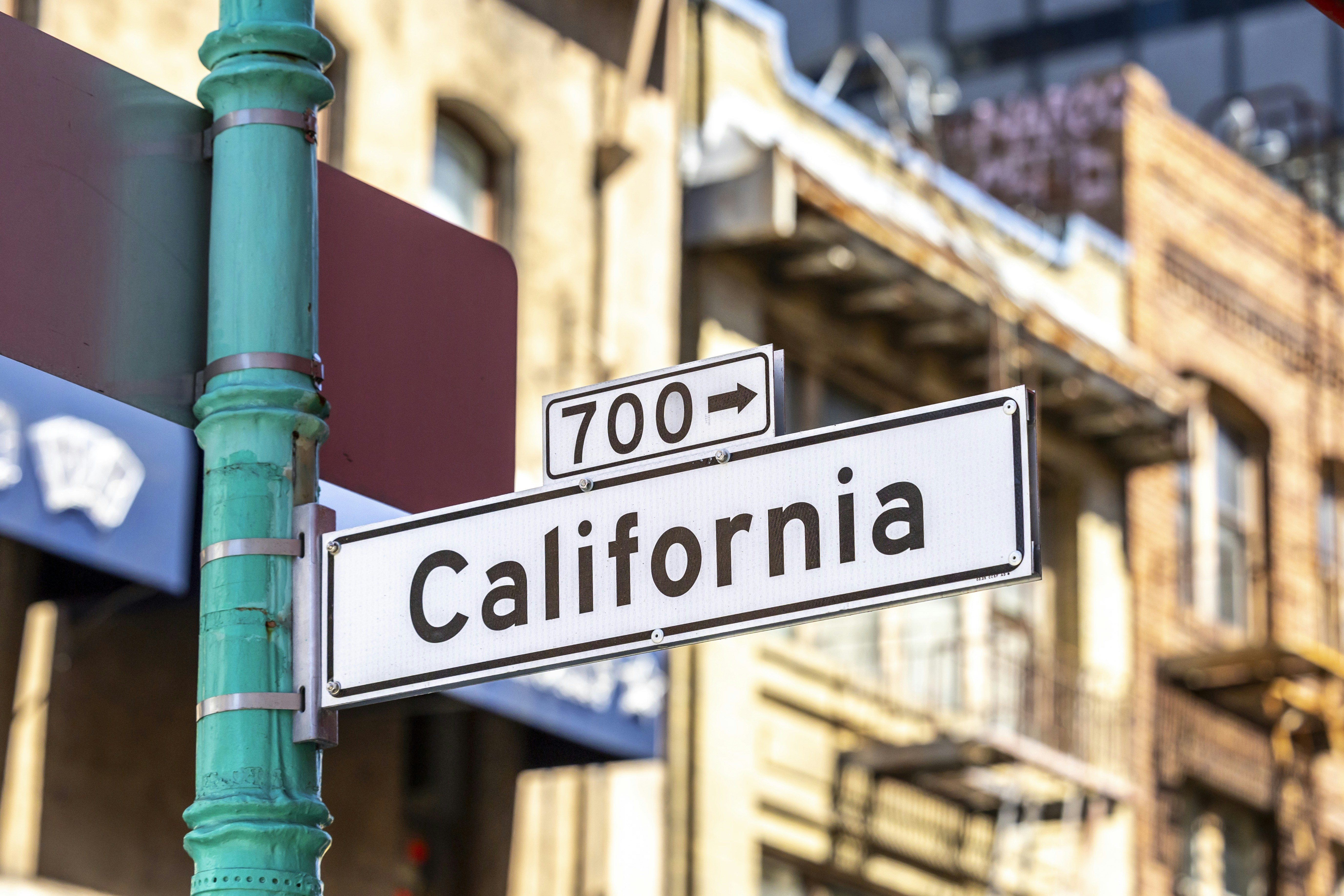 A street sign for california street with building background.