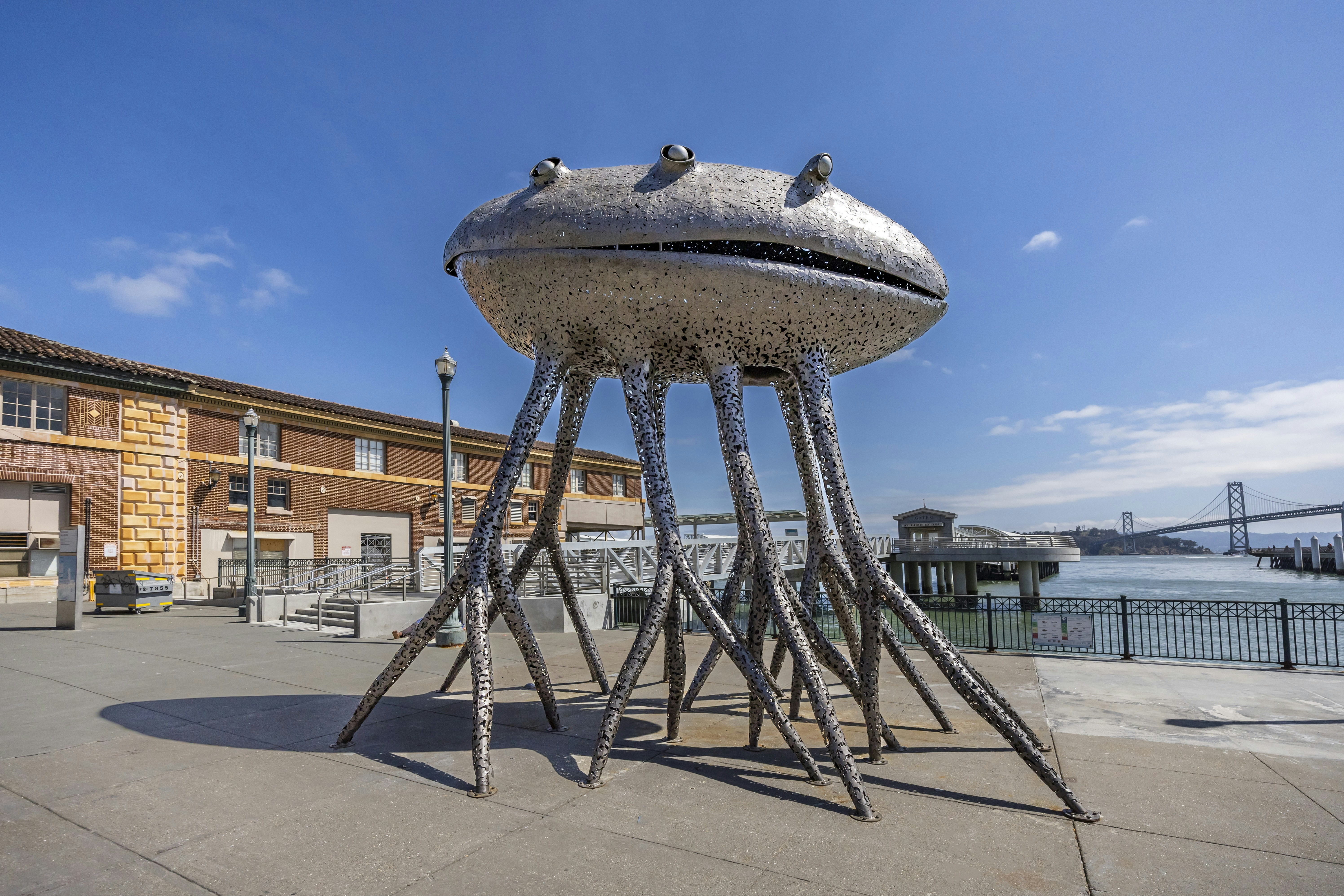 Leviathan of the Embarcadero: A Sea-Scaled Sculpture Under Blue Skies