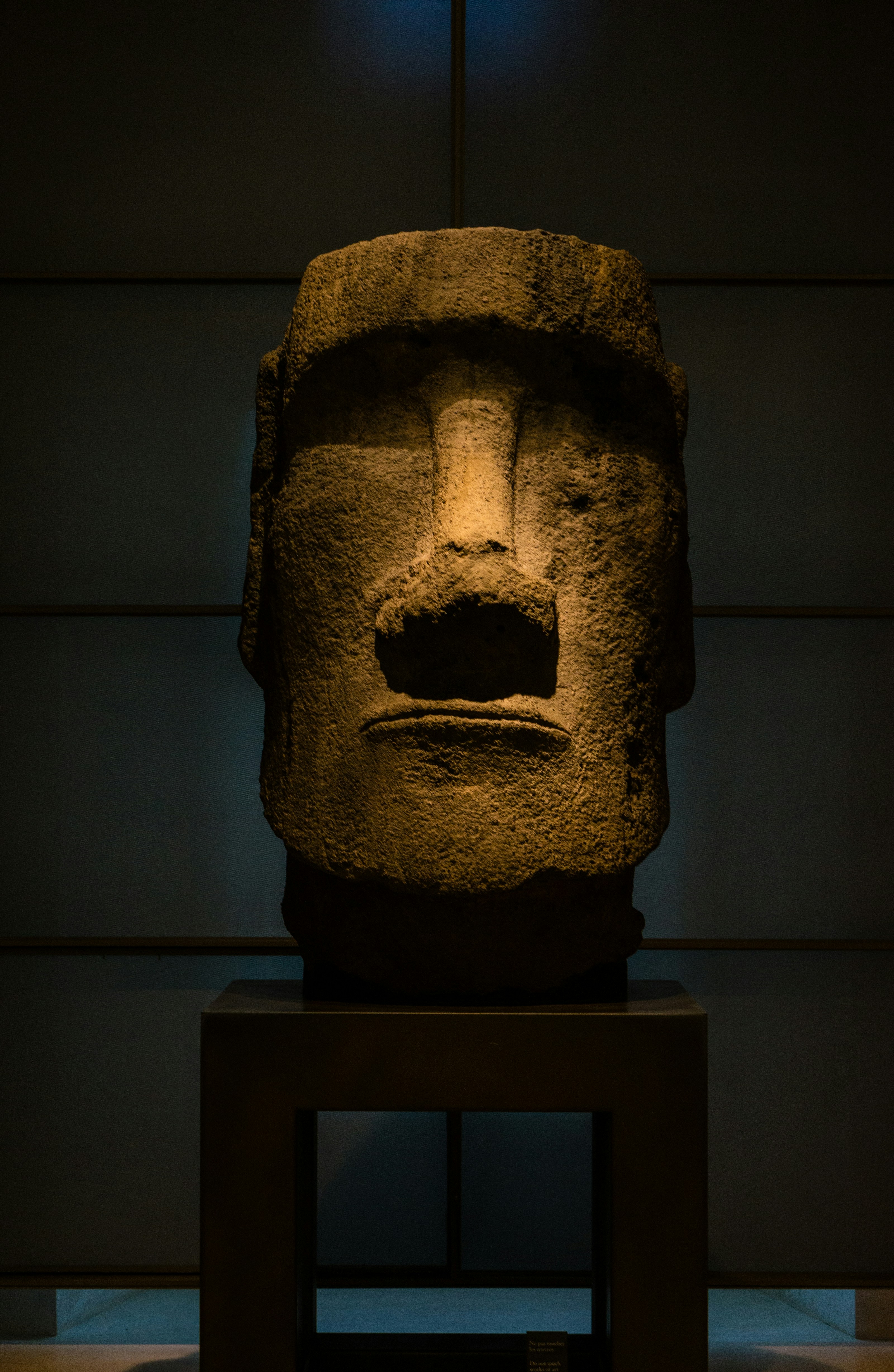 Stone Whisperer: An Ancient Head in a Dim Gallery