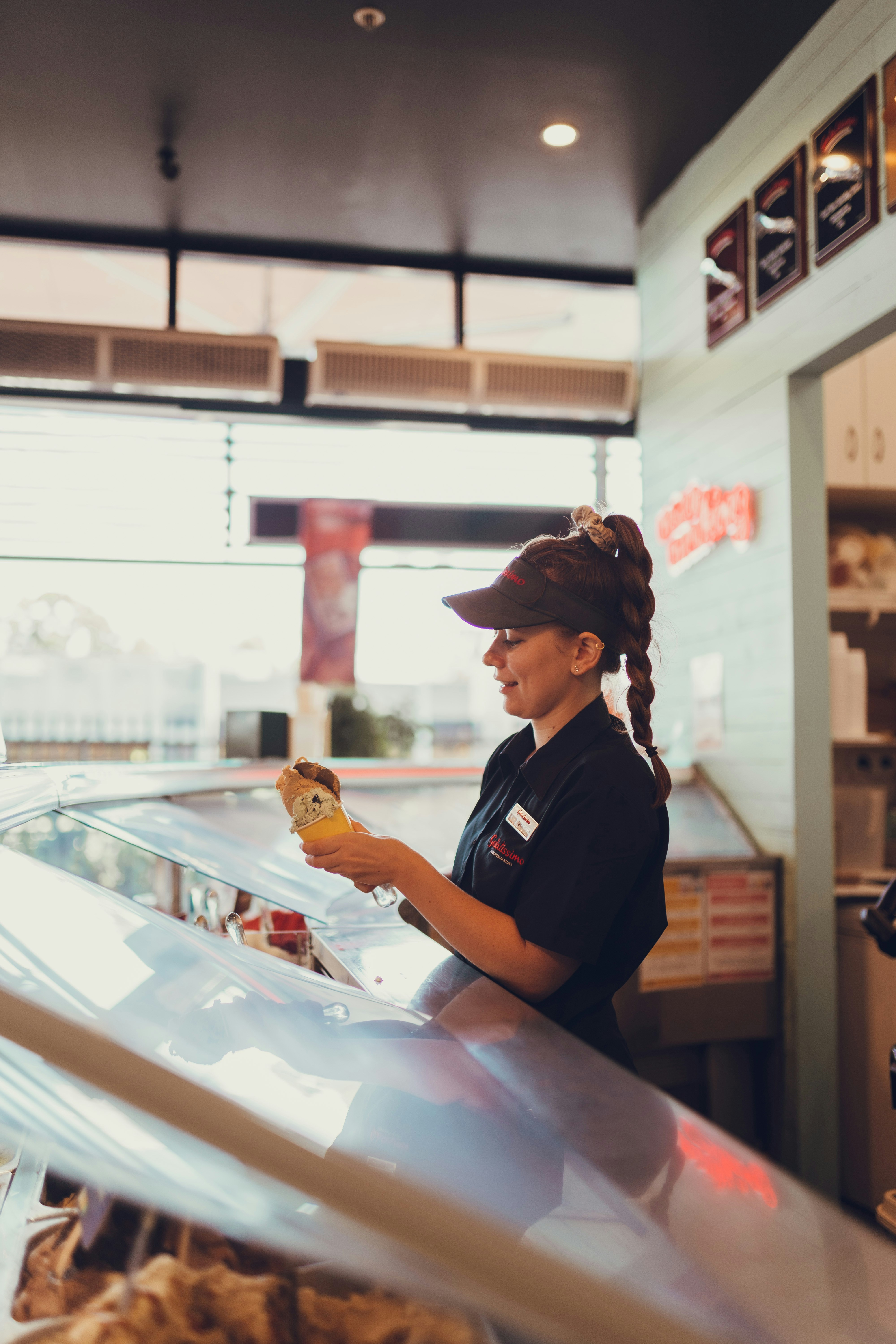 Ice Cream Attendant in a Modern Shoppe