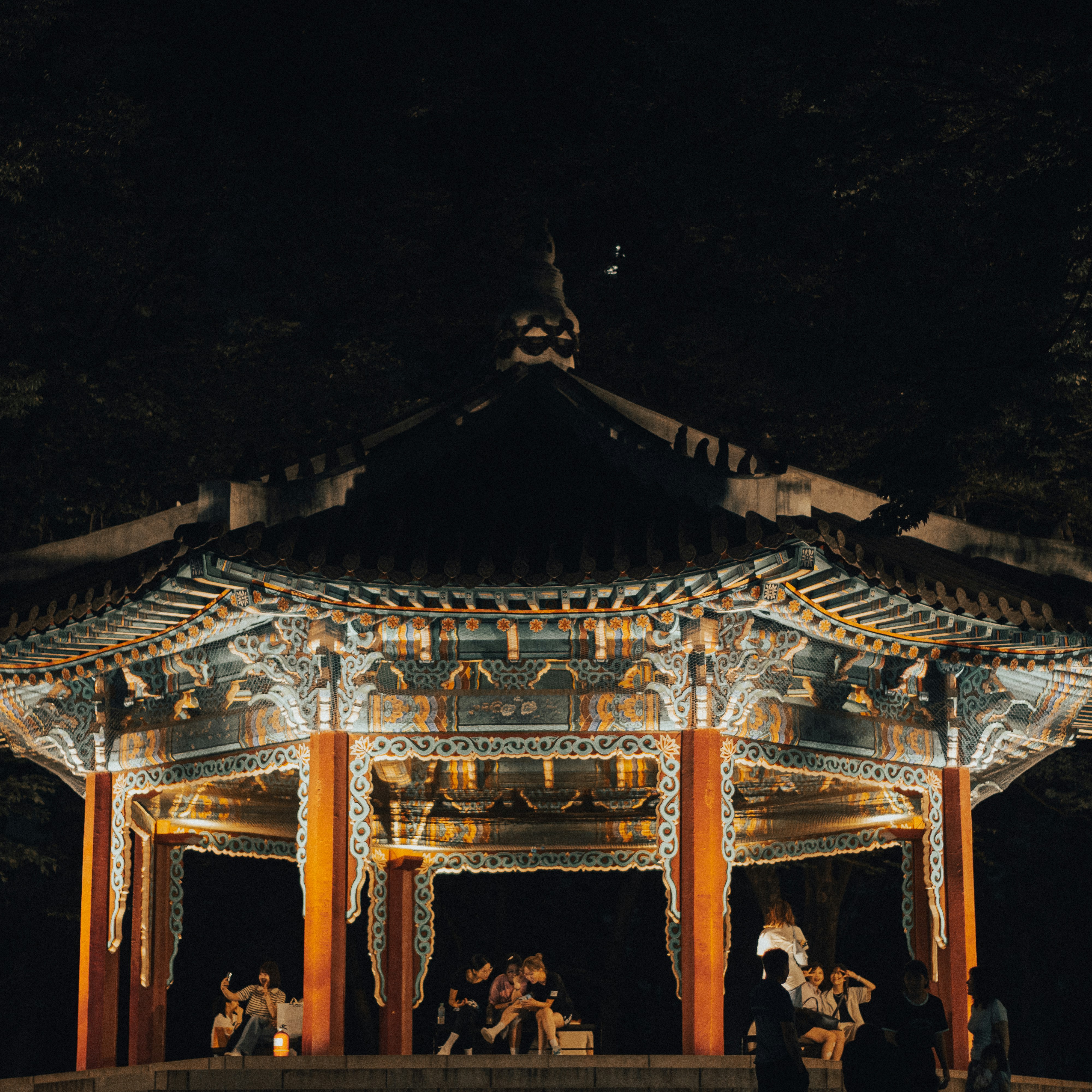 Illuminated Pavilion in a Midnight Garden