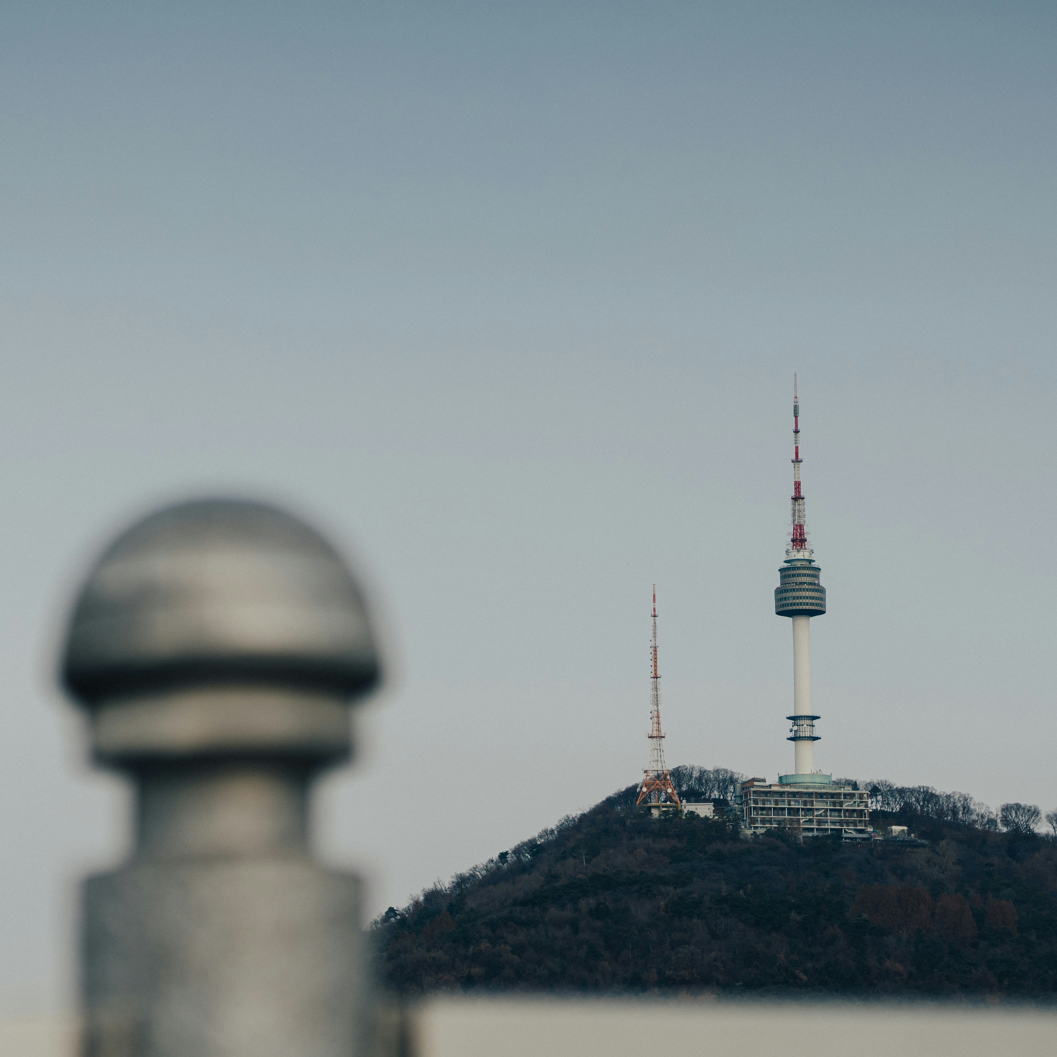 Tall Silence: A distant broadcast mast rises over a forested hill