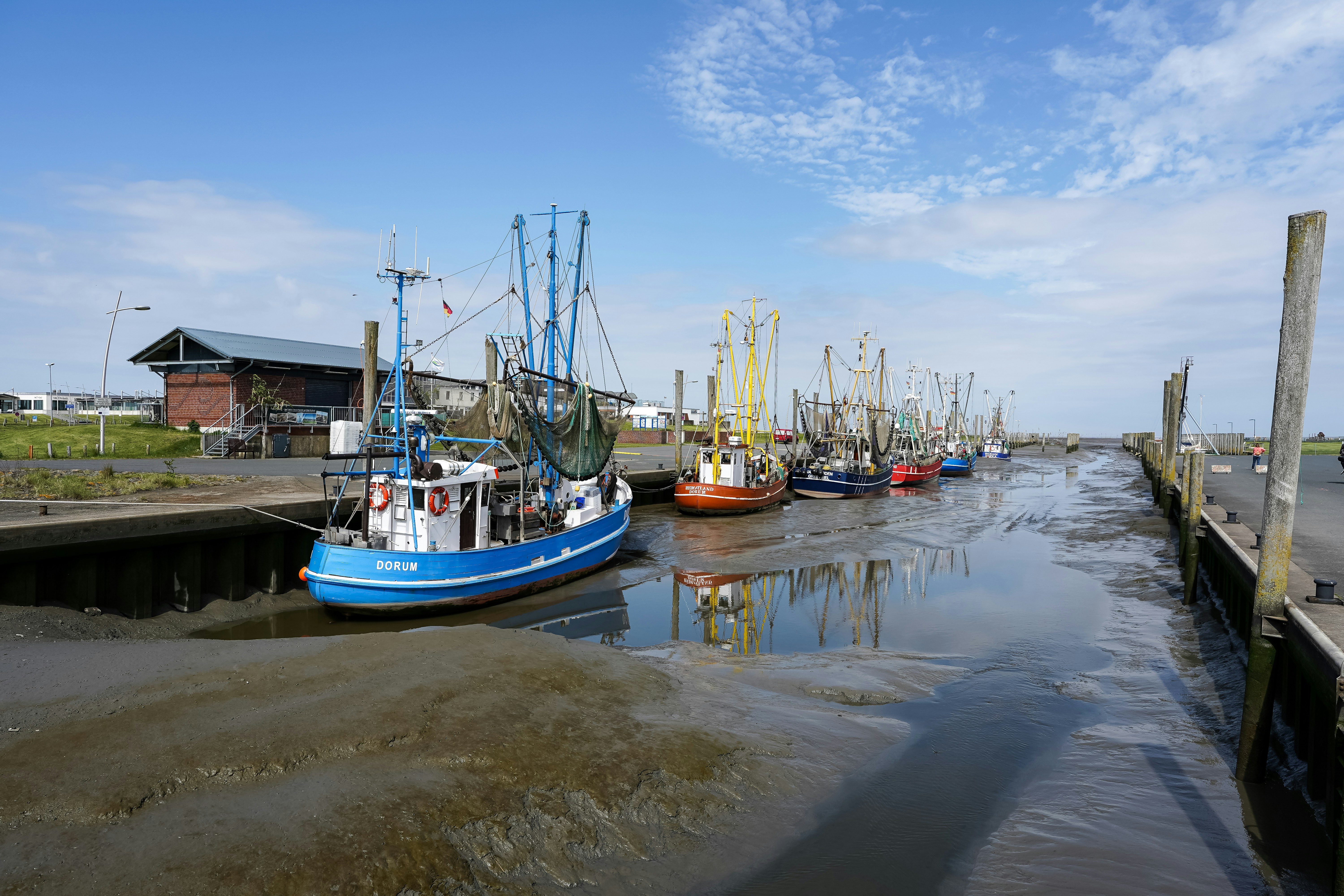 Harbor Lines: Docks, Boats, and Mudflats at Low Tide