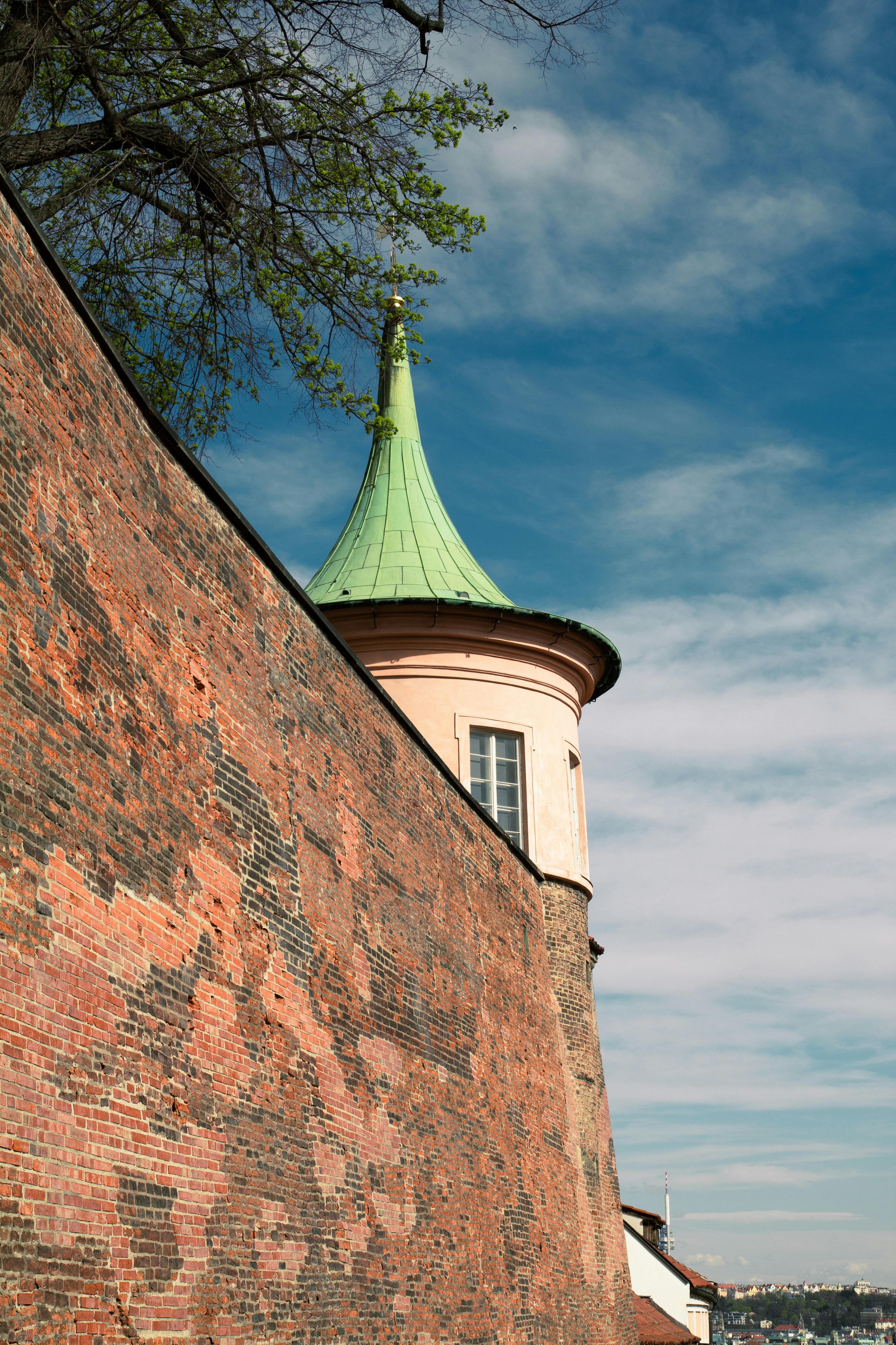 Top of the Brick Fortress with Green Conical Roof