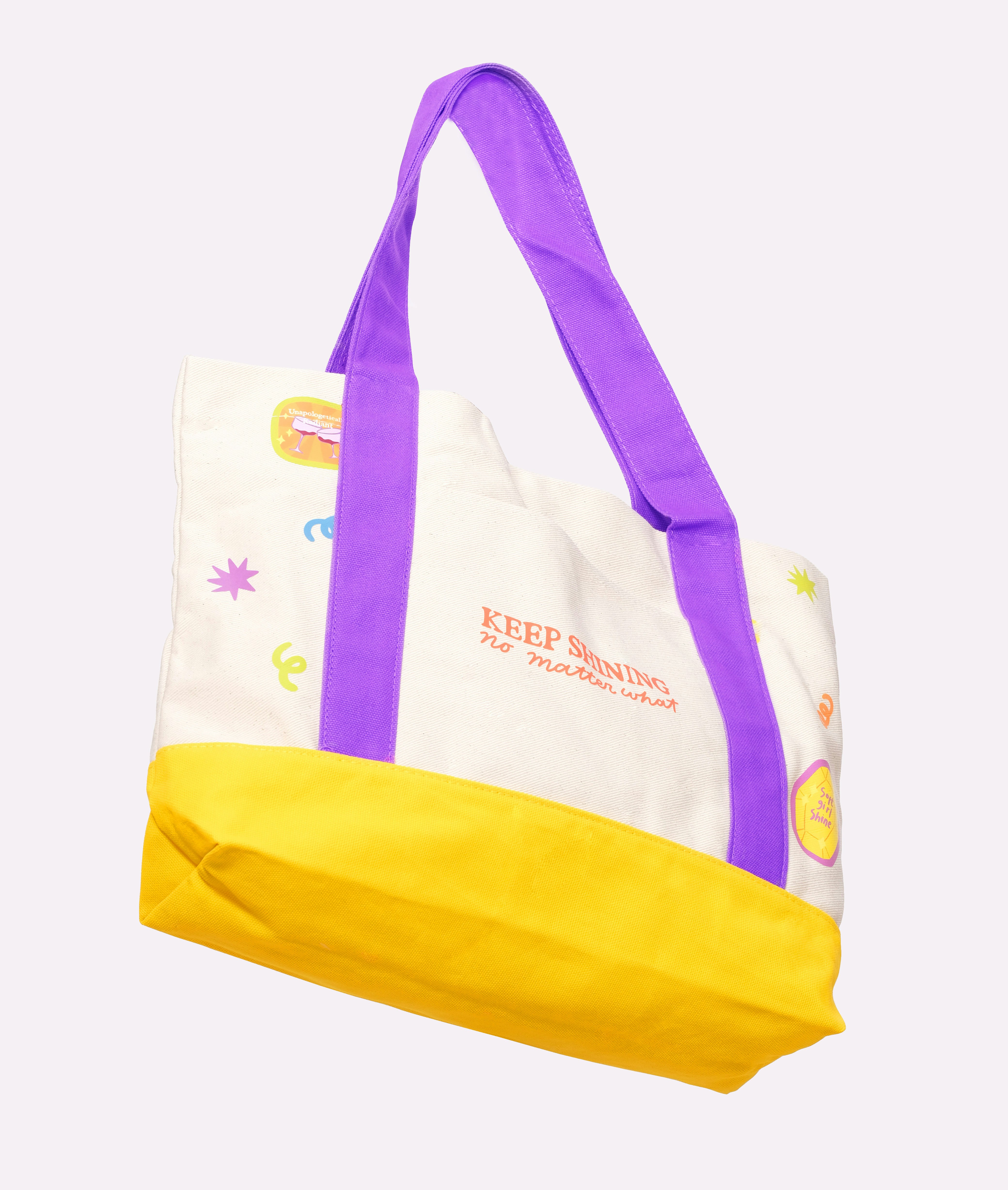 Bright Canvas Tote with Purple Straps and Yellow Base