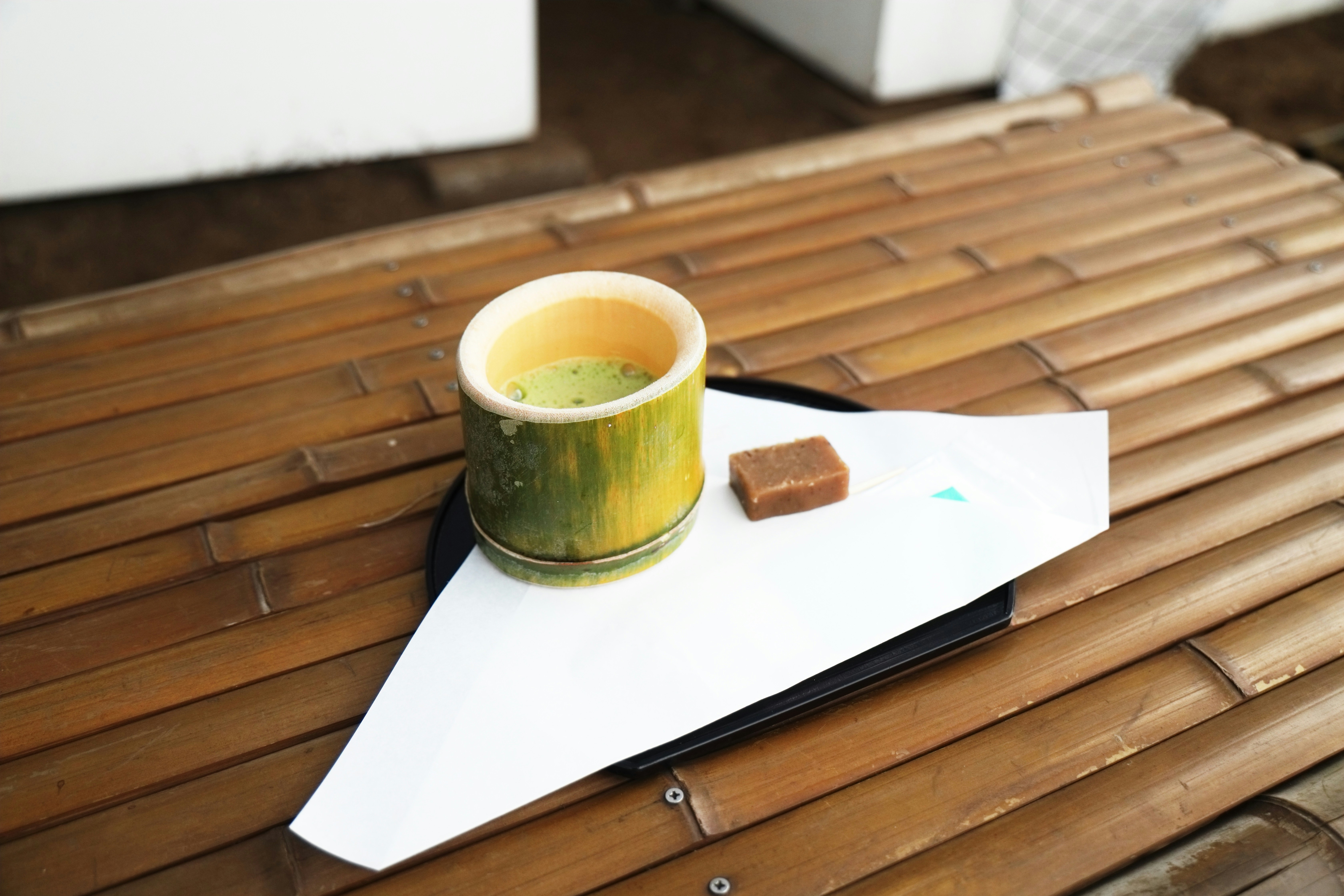 Green Tea on a Bamboo Tray: Minimalist Ritual with a Sugar Cube