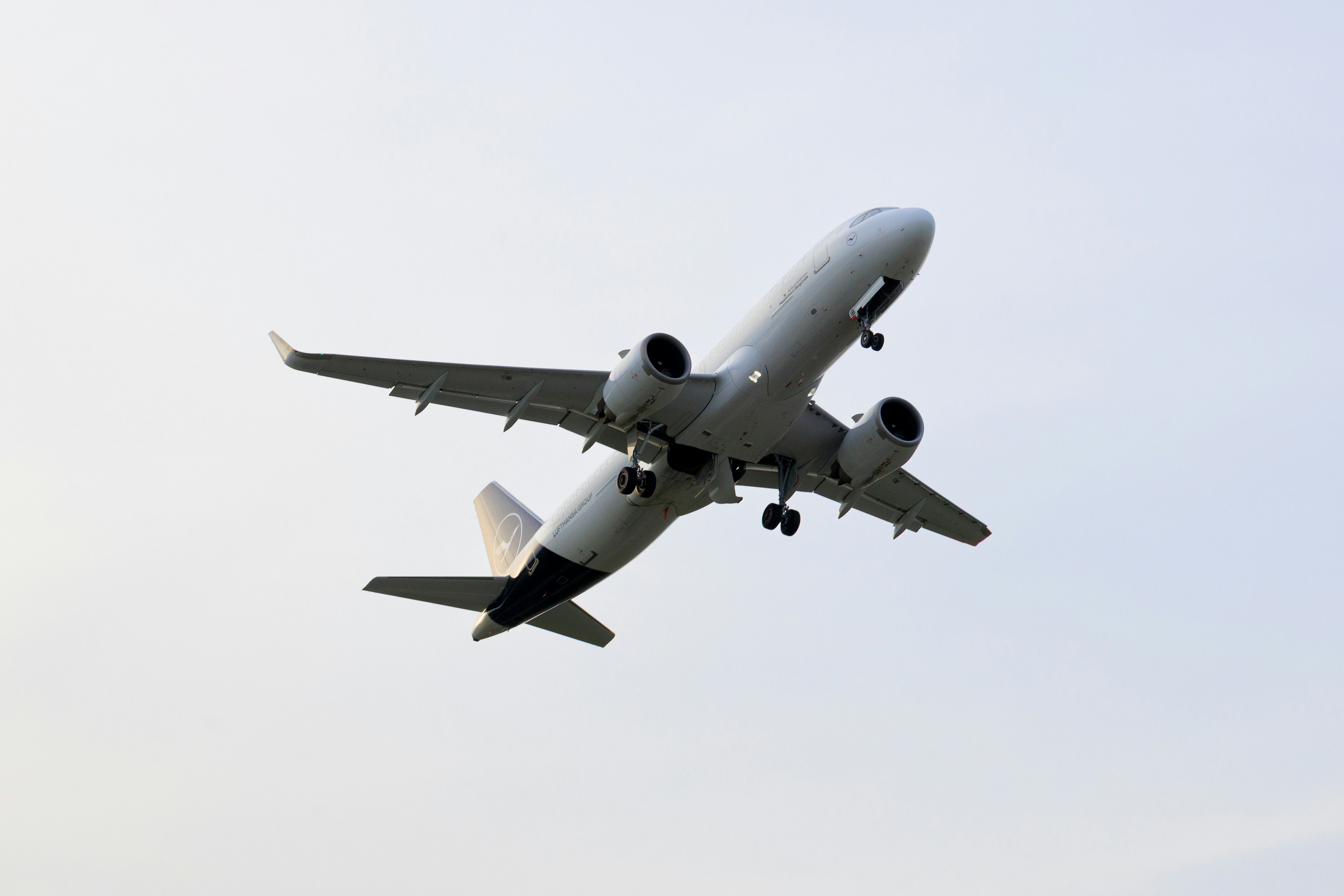 A Lufthansa City Airbus A320neo at takeoff from Copenhagen Airport.