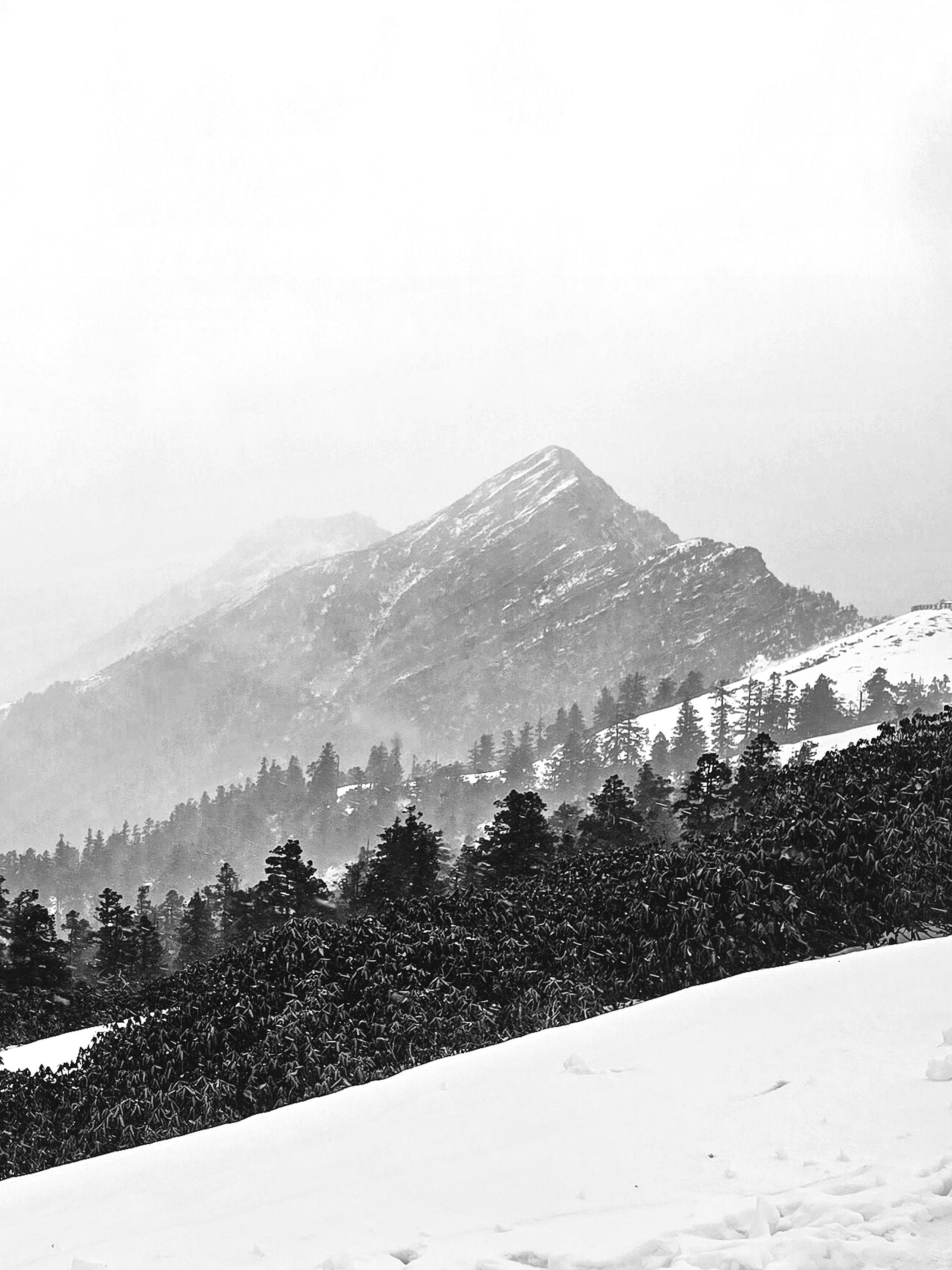 Beautiful landscape of Mountains and nature in snowfall