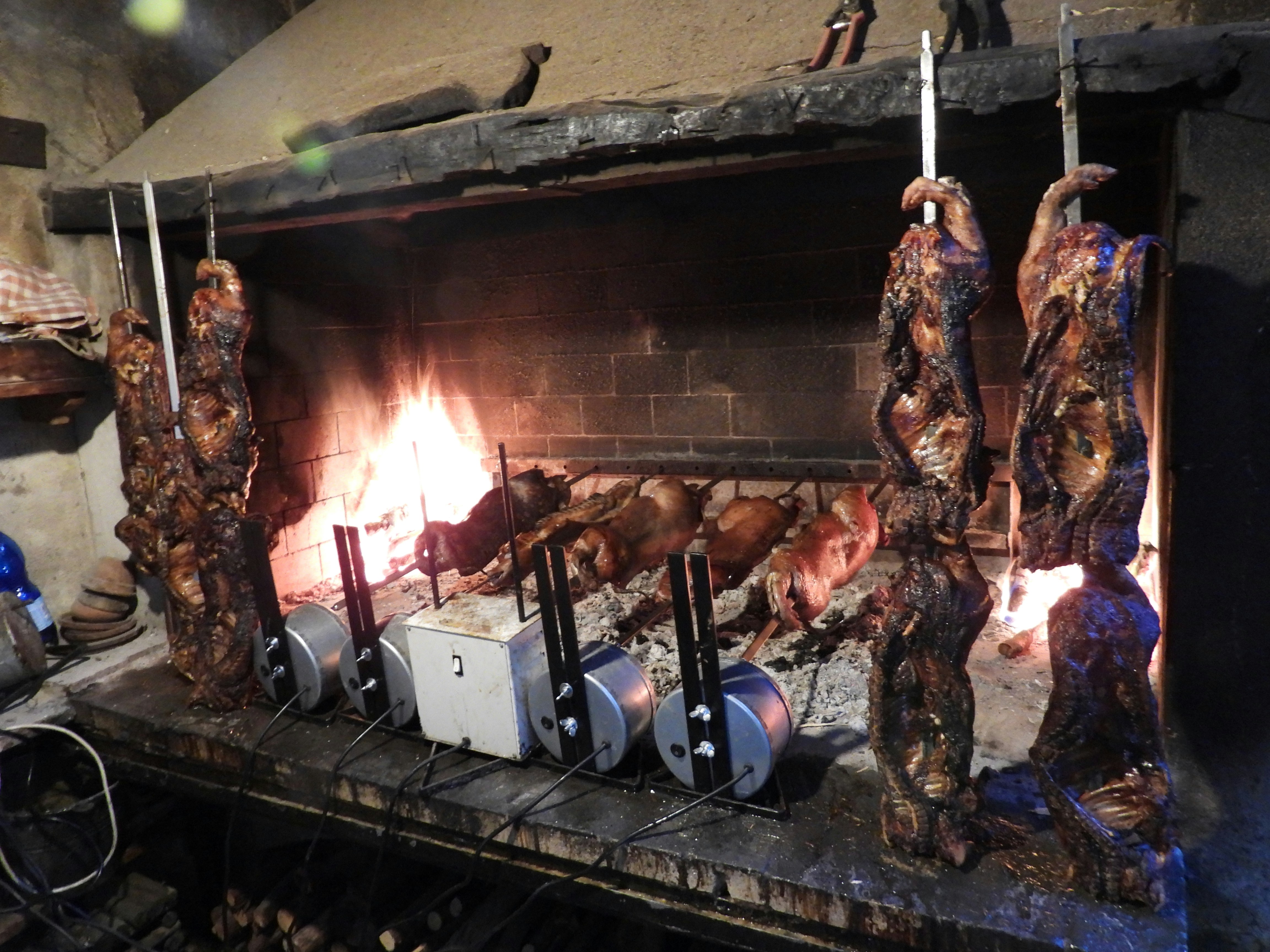 Charred Feasts: Skewers Blazing by a Domestic Pit