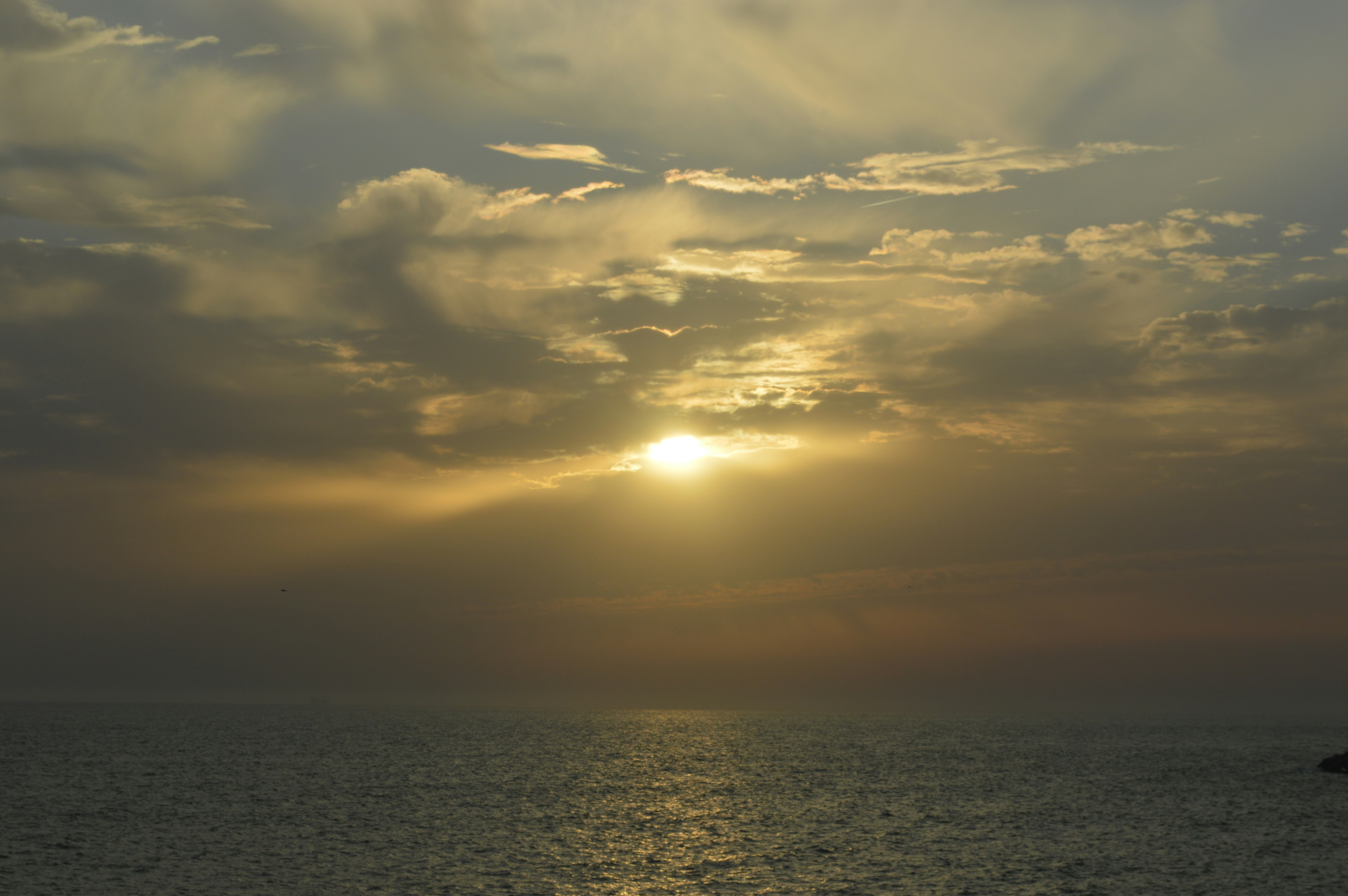 Sunlit Horizon: Quiet Moment Over The Distant Sea