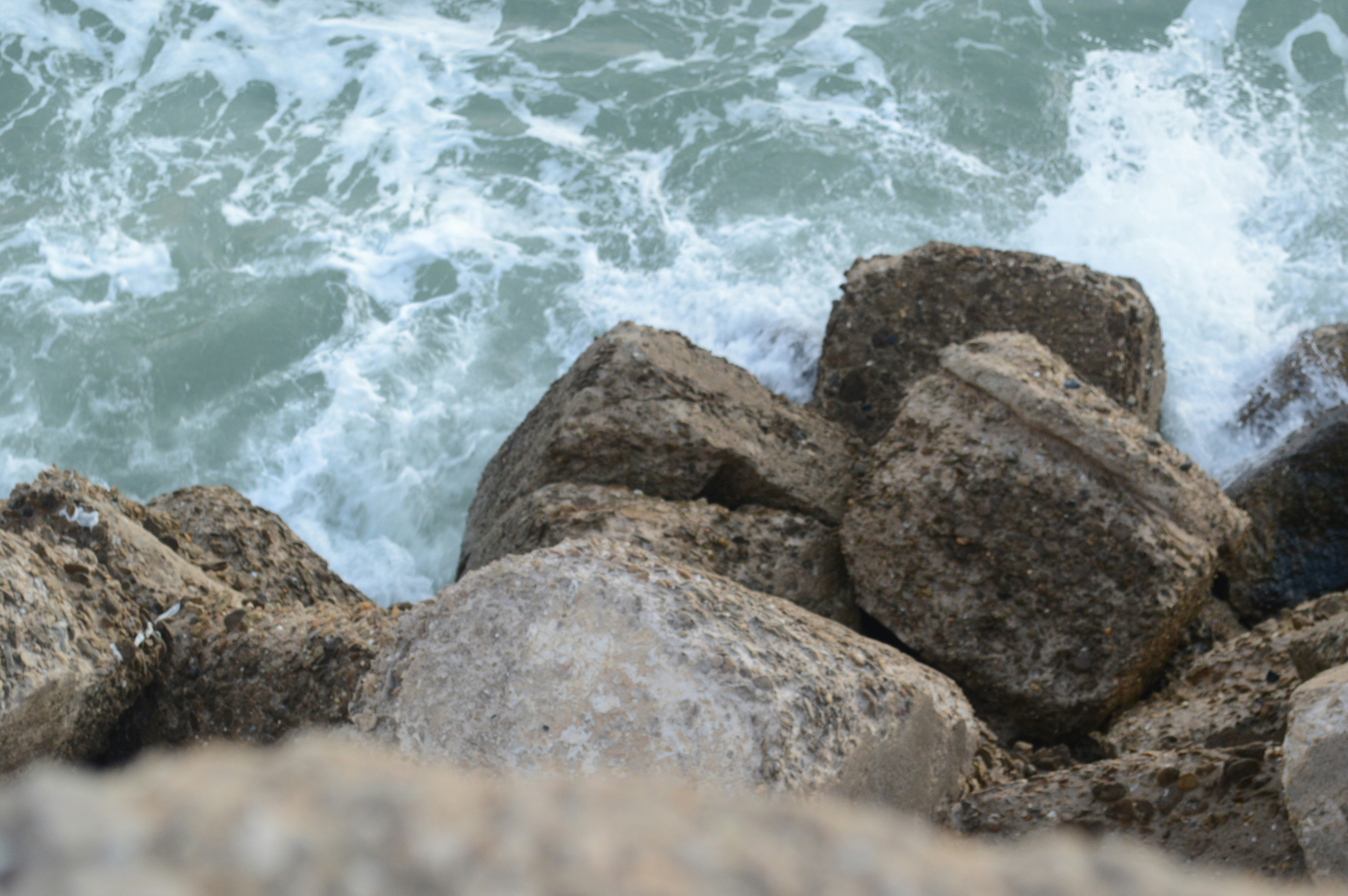 Rugged shoreline quarried by surf