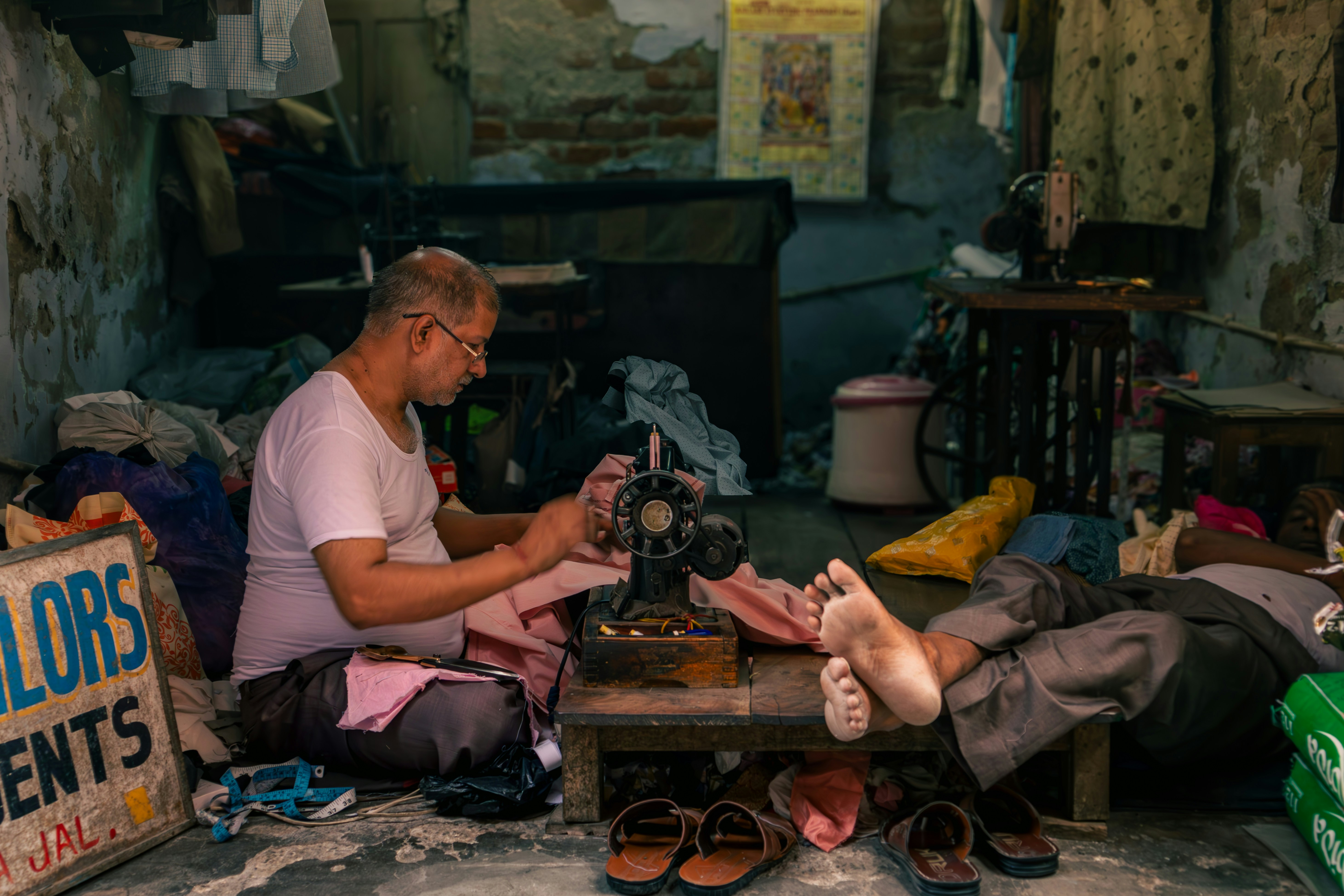 Threads of Focus in a Backroom, Crafting with a Sewing Machine