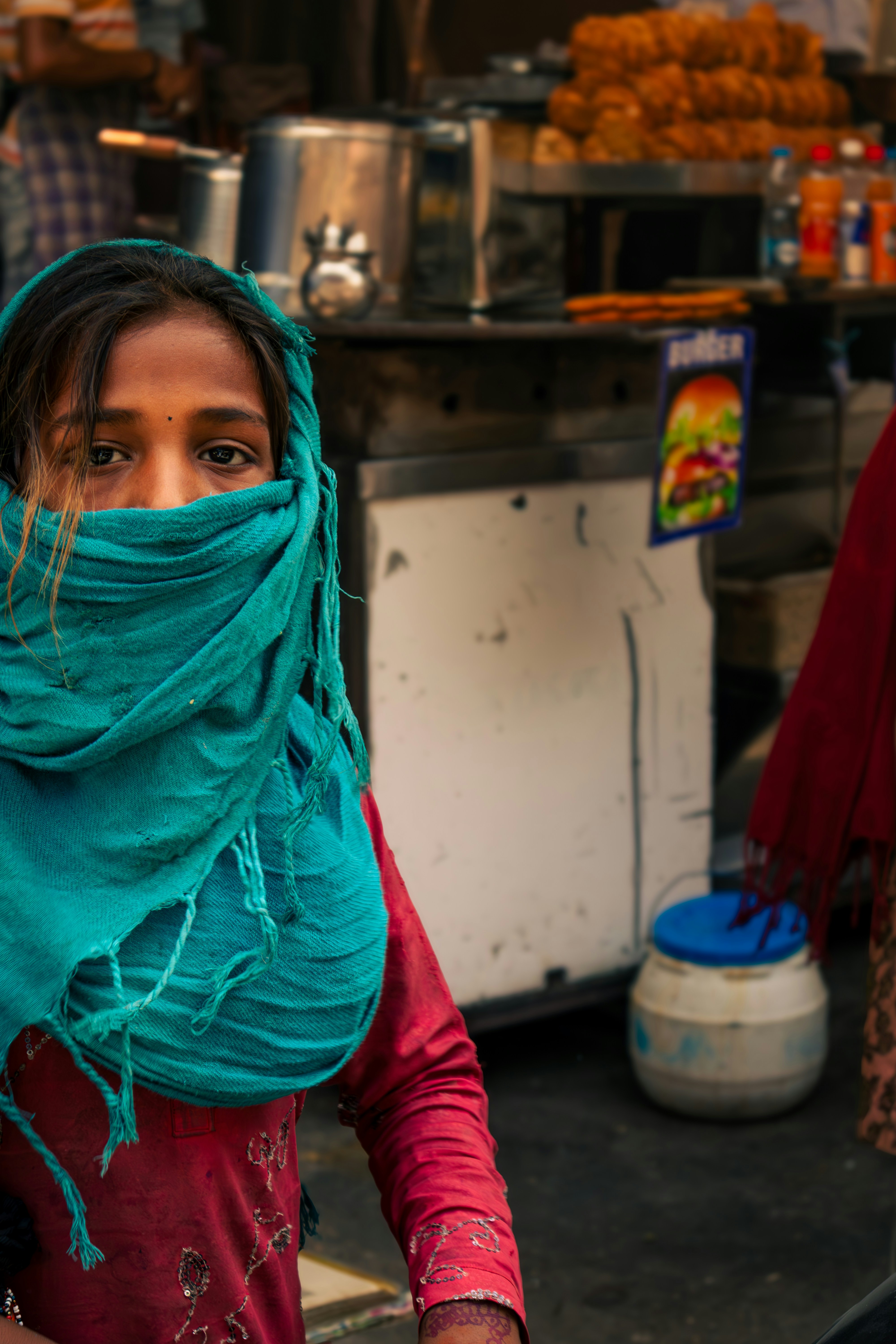 Teal Veil, Warm Street: A Quiet Glimpse