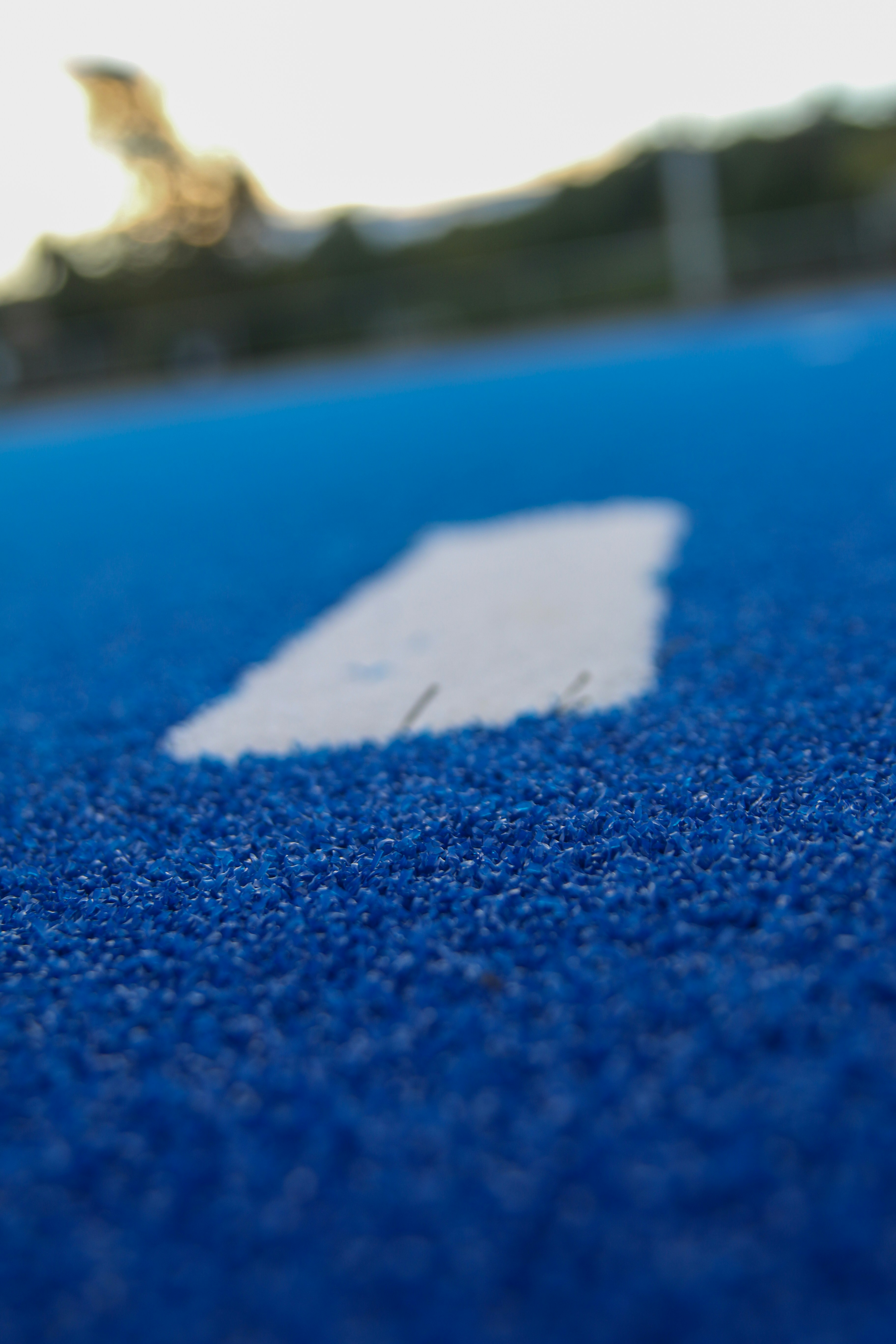 Midfield Stripe on a Blur of Blue: A Macro Moment on the Track