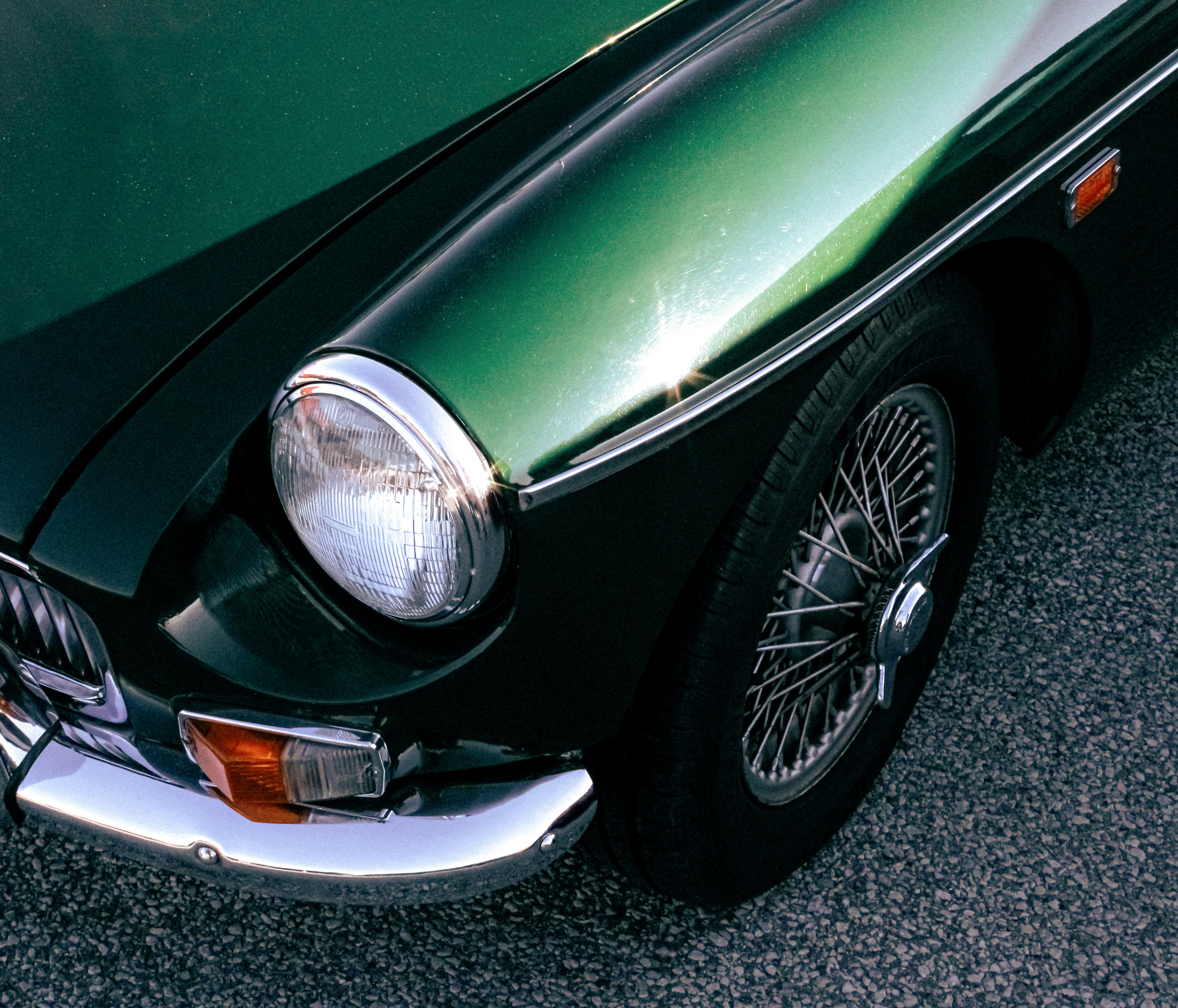 Green Vintage Jaguar Hood with Chrome Bumper