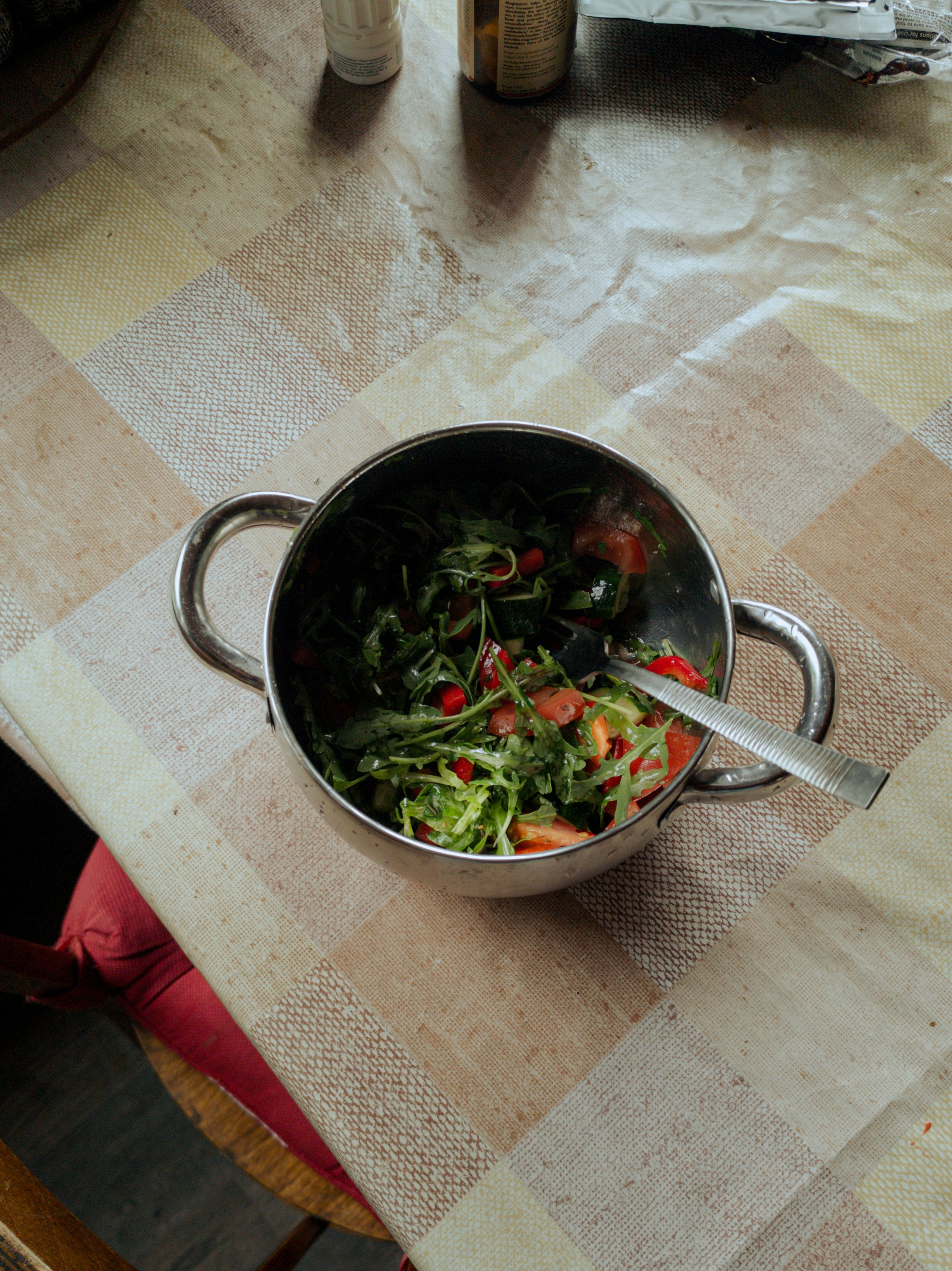 Copper Pot Salad Warden: Fresh Greens in a Centered Kitchen Moment
