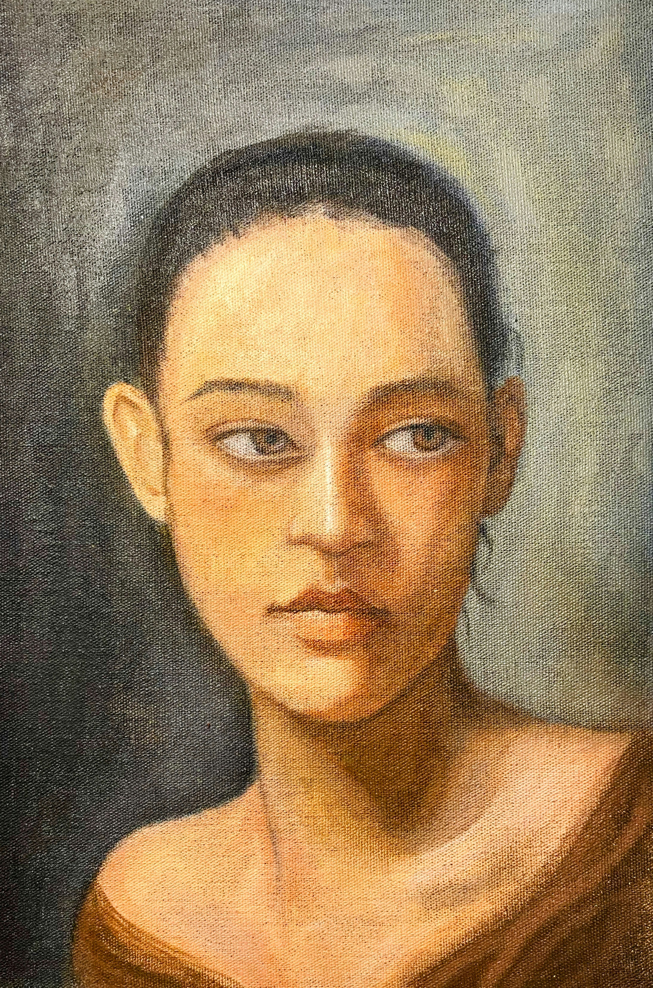 Portrait in Painted Stillness: A Calm Gaze Beneath Soft Light