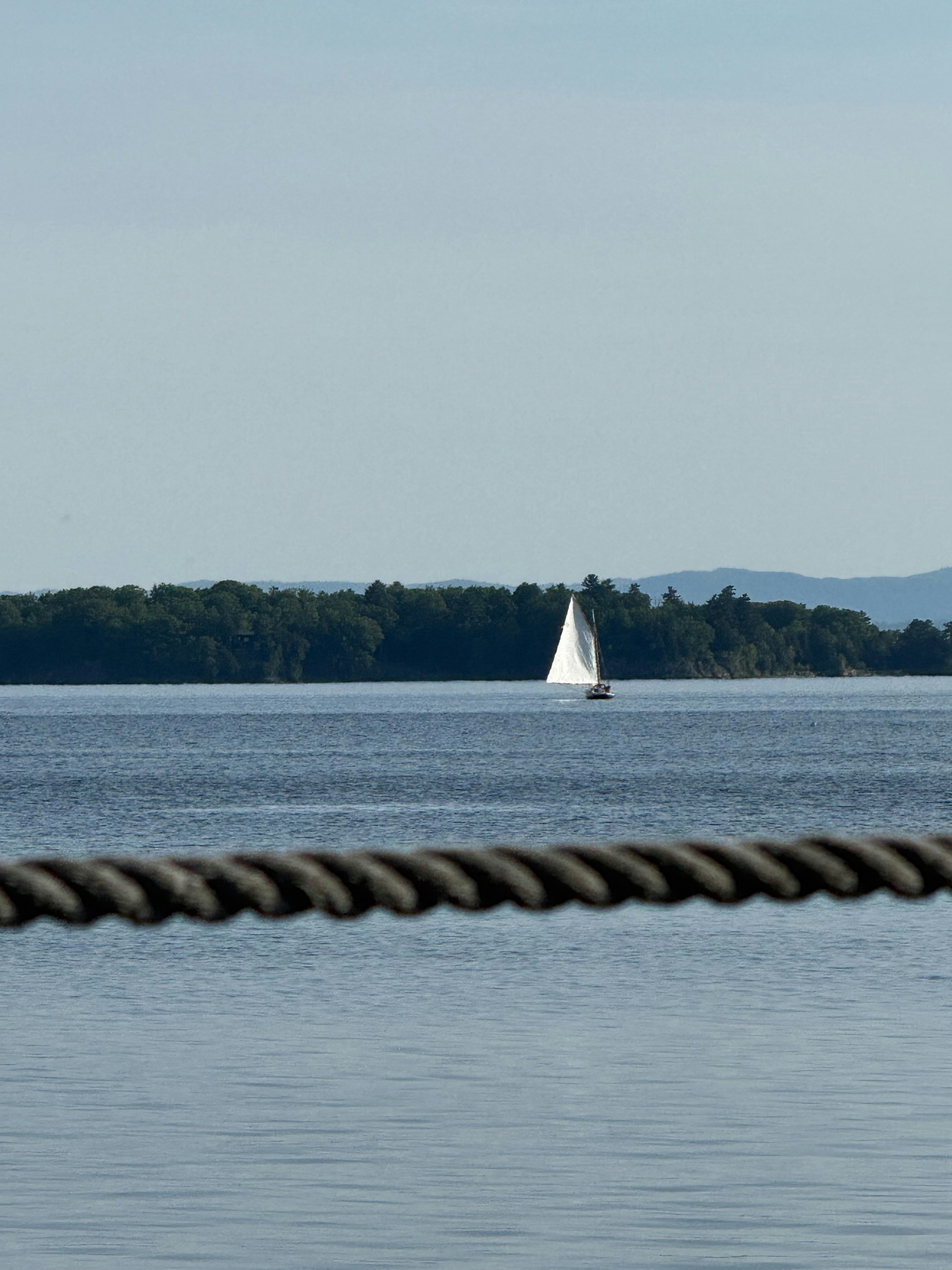 Sailboat on a Quiet Lake under a Pale Sky