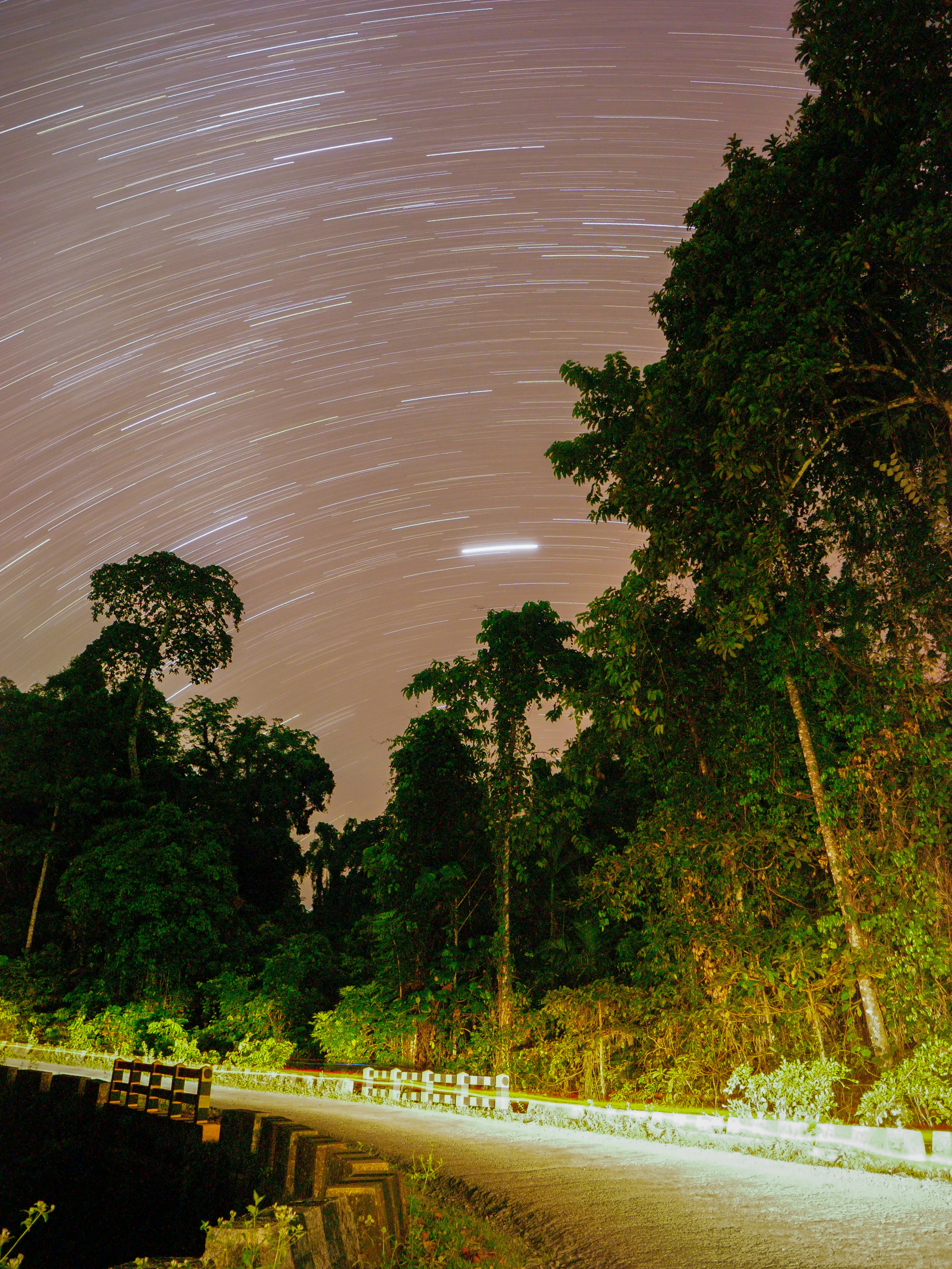 Midnight Arc: Star Trails Over a Ridgetop Road