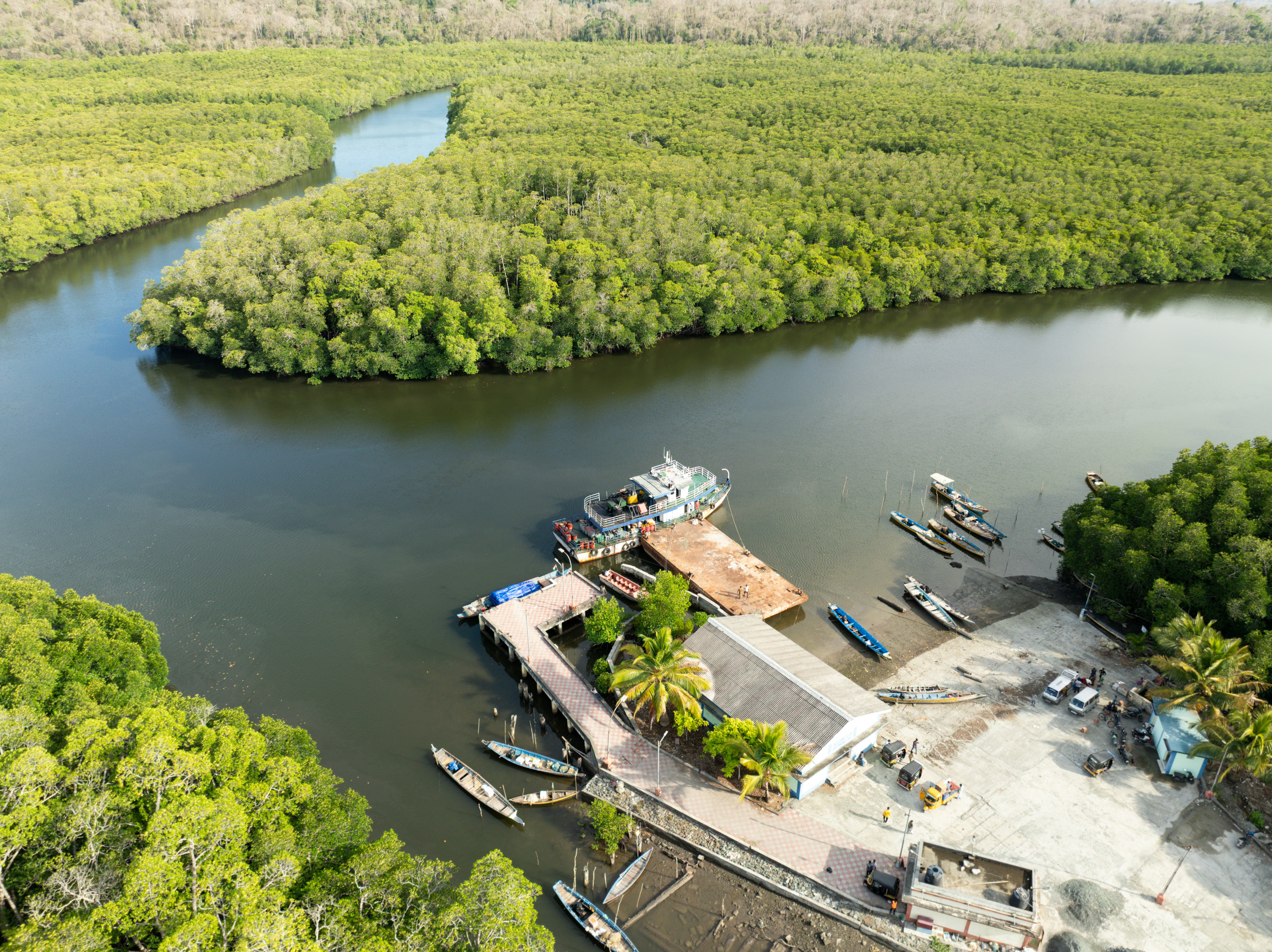 Mangrove Marina: Aerial Vista of a Riverine Dockyard and Retreat