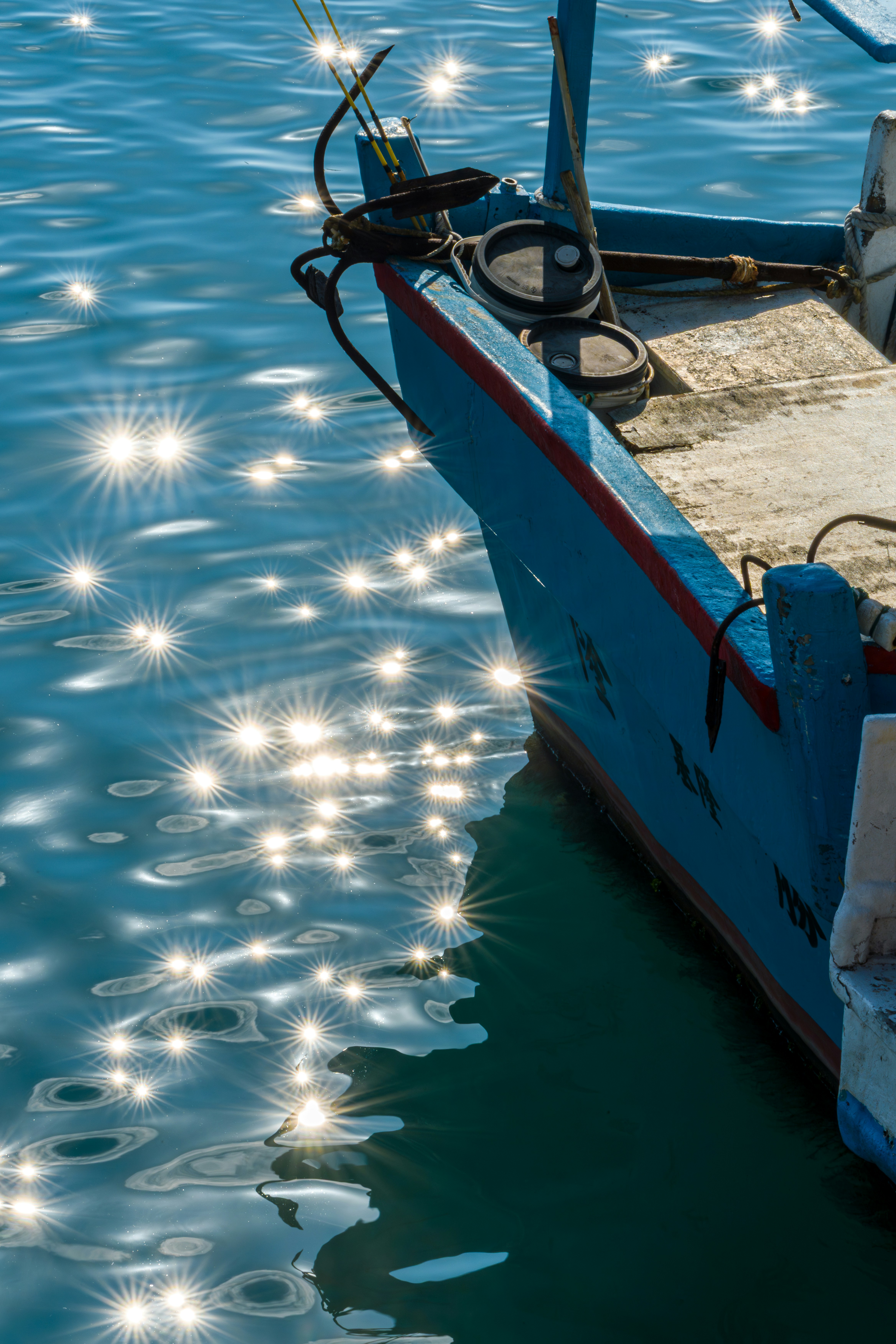 Sparkling on the sea.