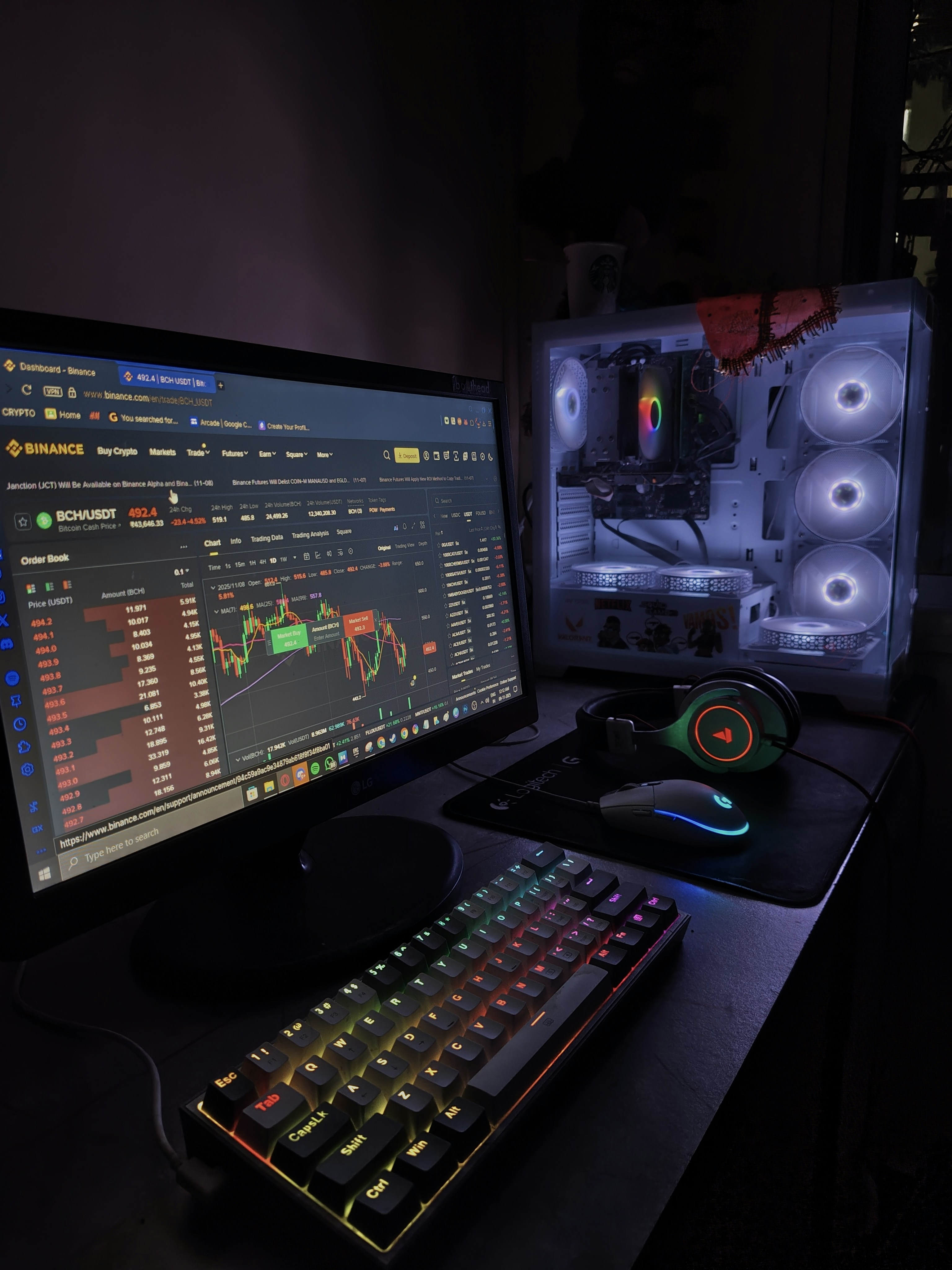 Neon Pulse: A Silent Trader’s Desk in Evening RGB