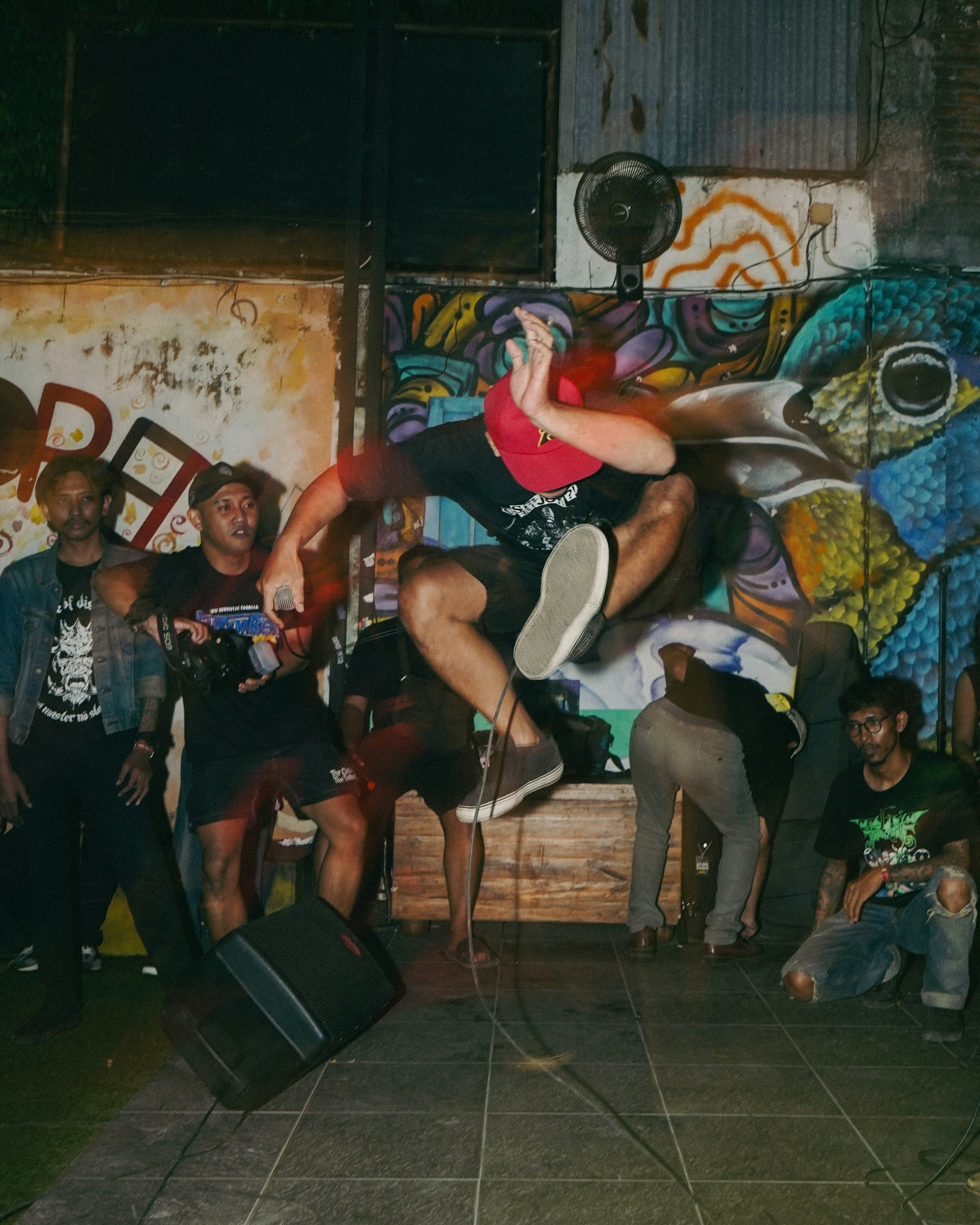 Midair Leap Over a Graffiti Pulse