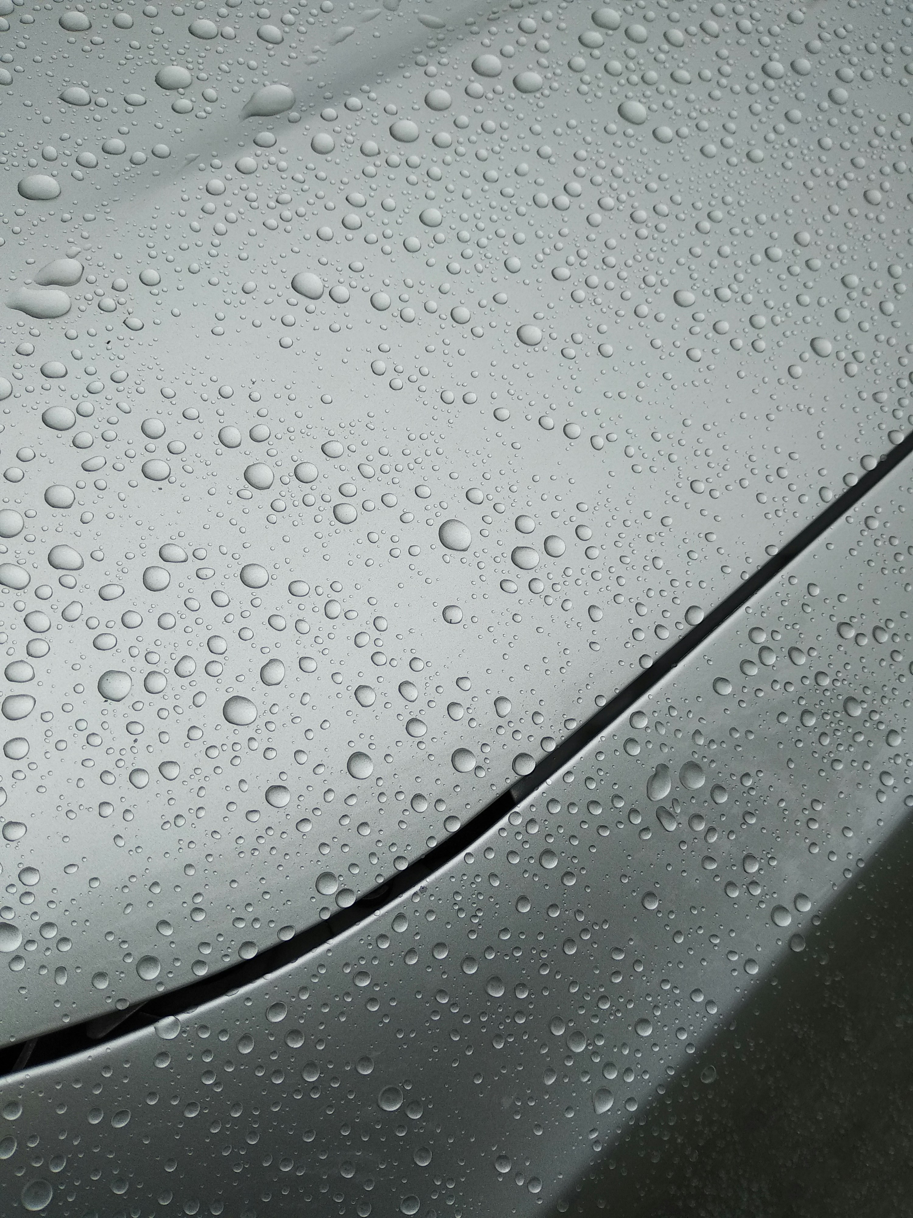 Drops on Curved Silver Surface: A Macro Moment on Rain-Kissed Metal