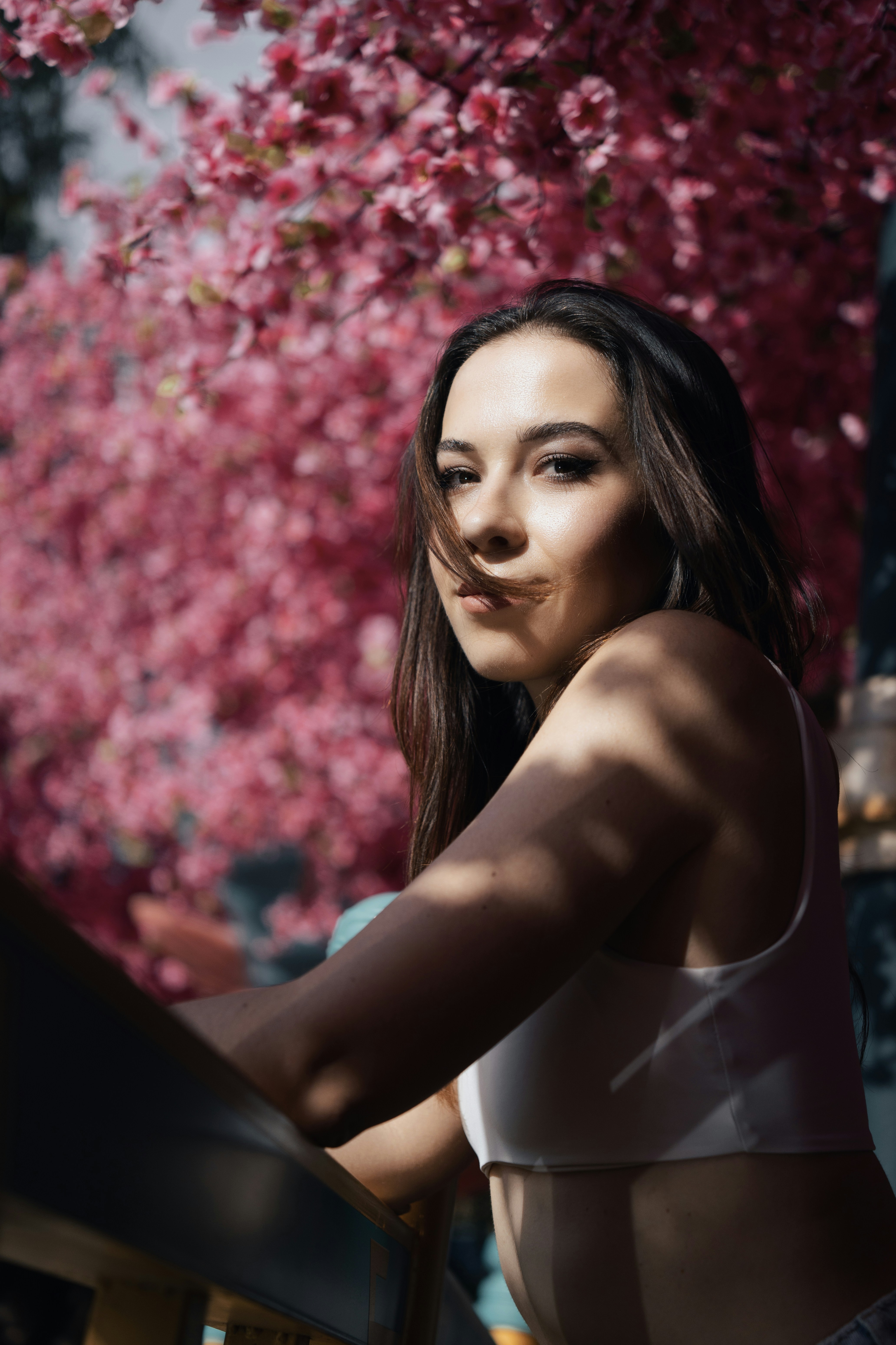 Blossoms and portrait in soft spring light